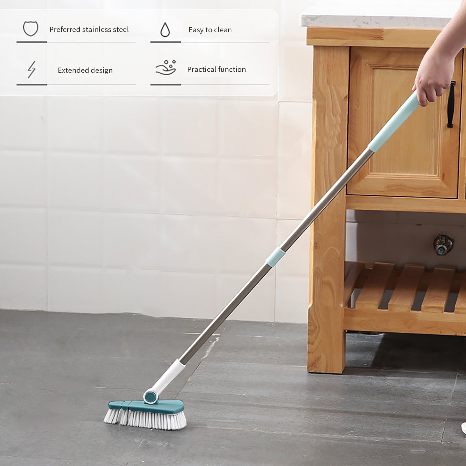 Grout Brush with Long Adjustable Handle, Swivel Scrub Brush, V-Shape ...