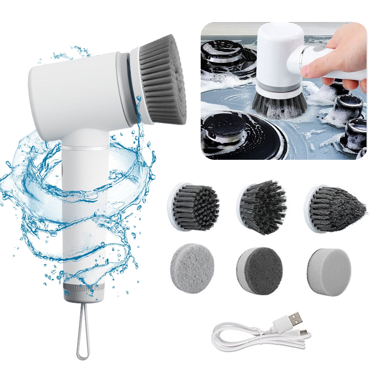Grout Cleaning Brush-Rechargeable with 6 Brush Heads 360° Rotation for ...