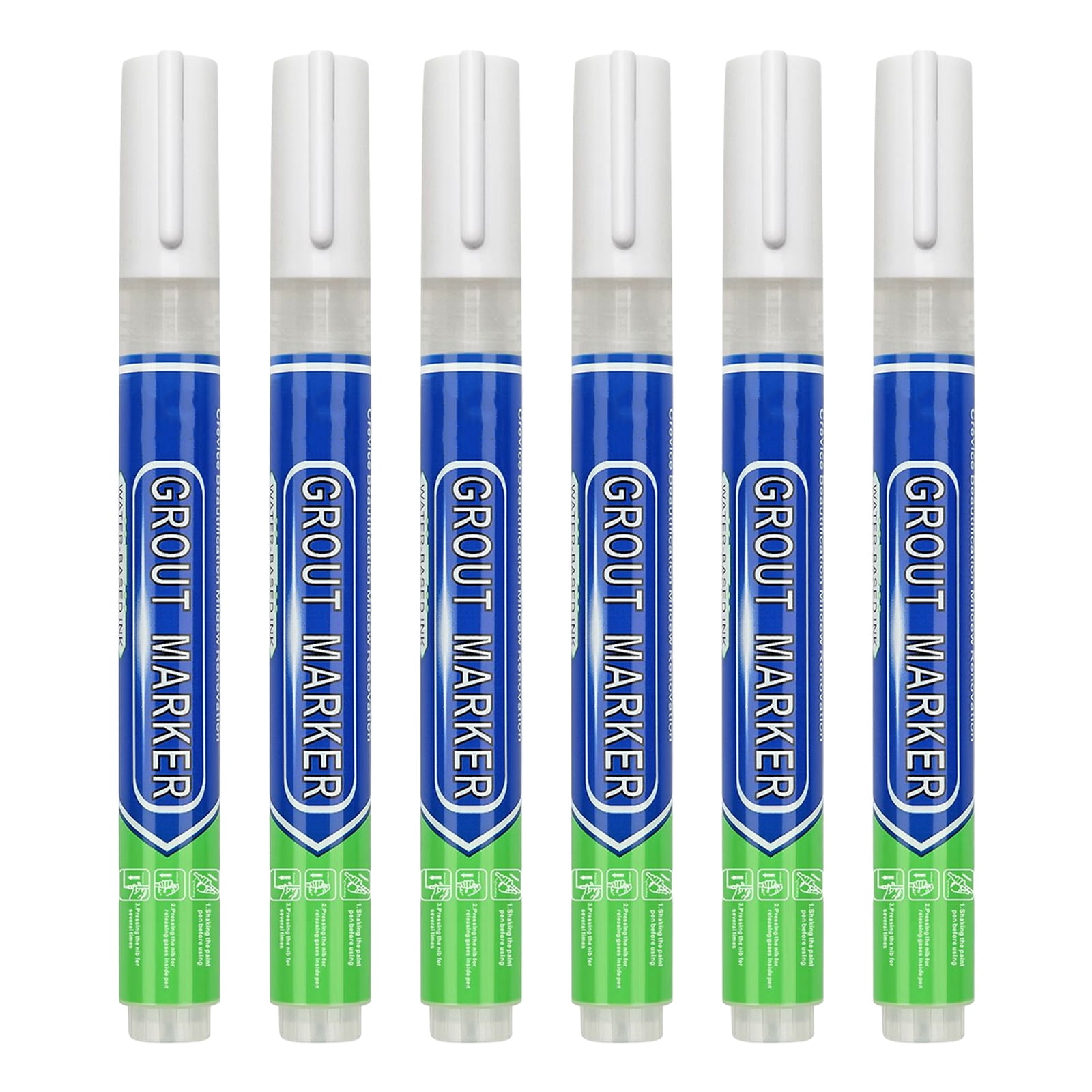 Grout Pen, White, Pack Of 6 Joint Pens, Grout Restoration Pen With ...