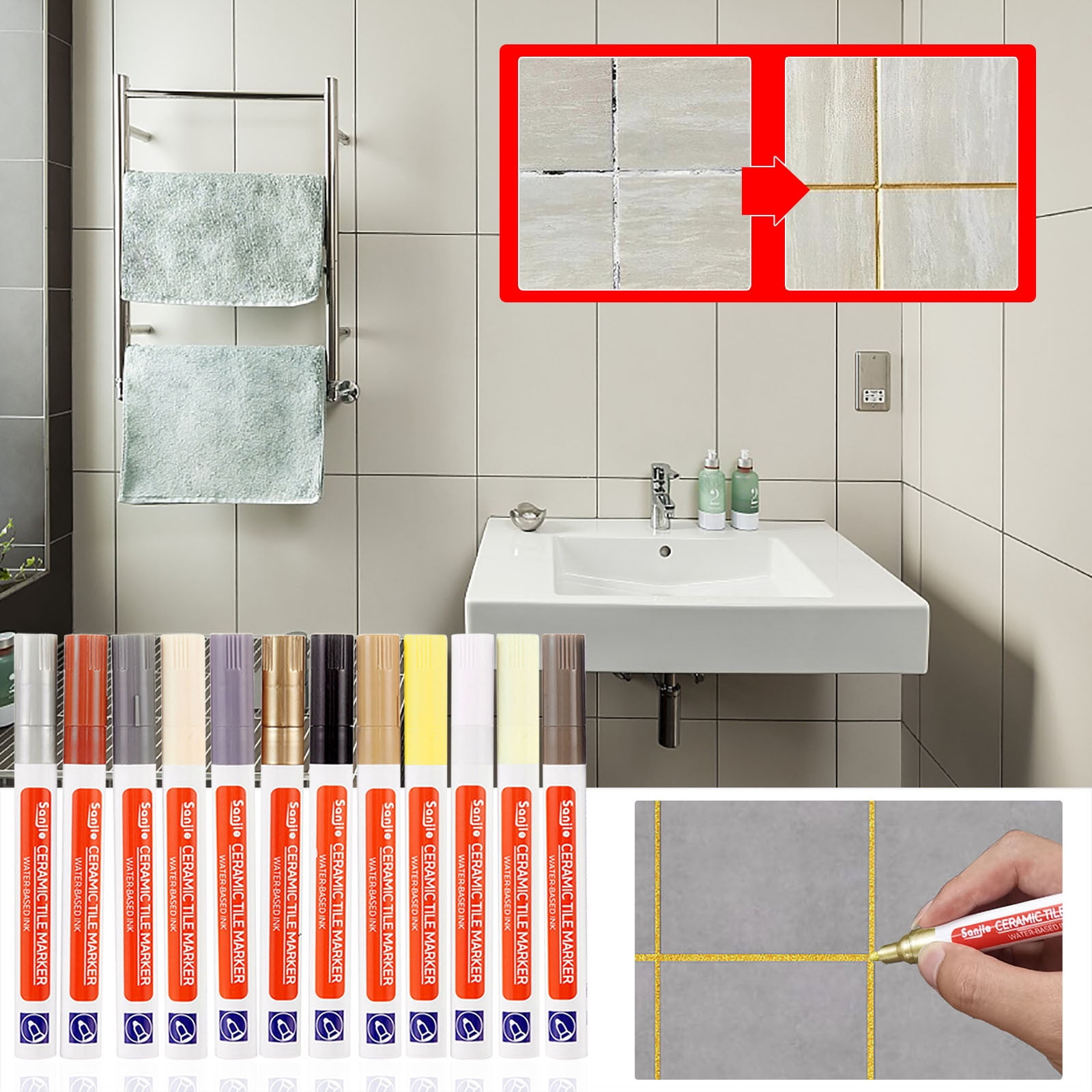 Grout Tile Marking Pen, Tile Repair Styling Tool, 4ml Precision Tip ...