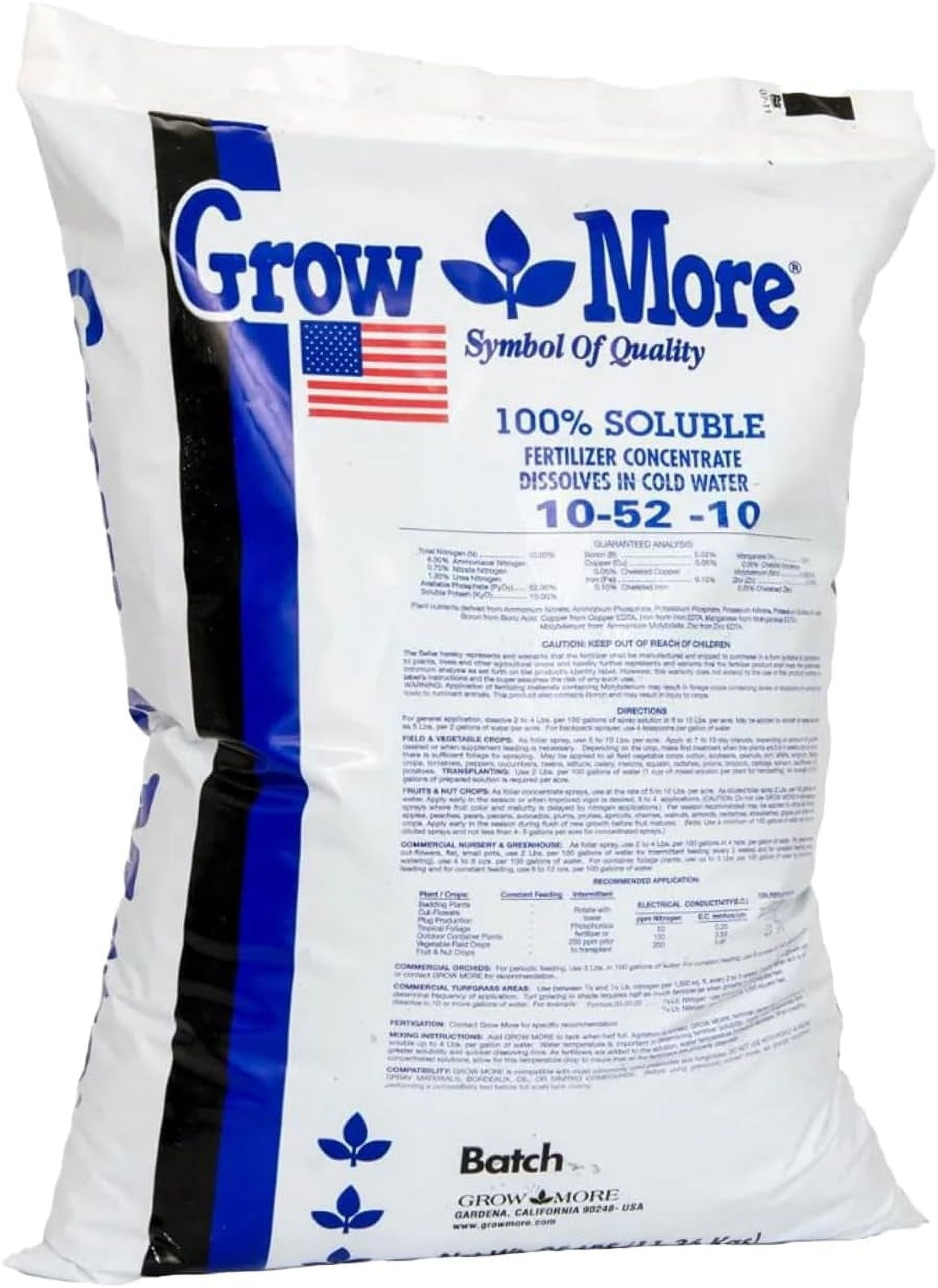 Grow More 10-52-10 NPK Fertilizer - 25lbs of High Phosphorus Fertilizer ...