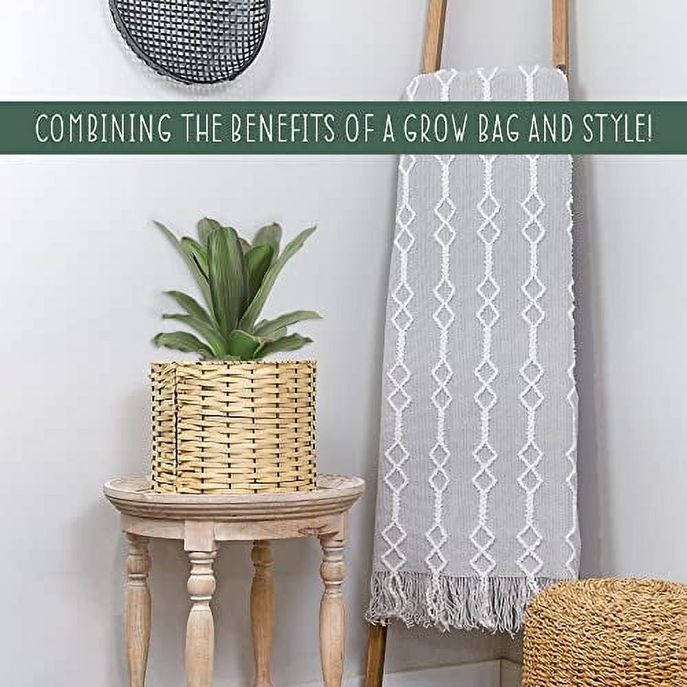 Grow Bag Basket Set, Decorative Round Basket with Two 6-Gallon Grow ...