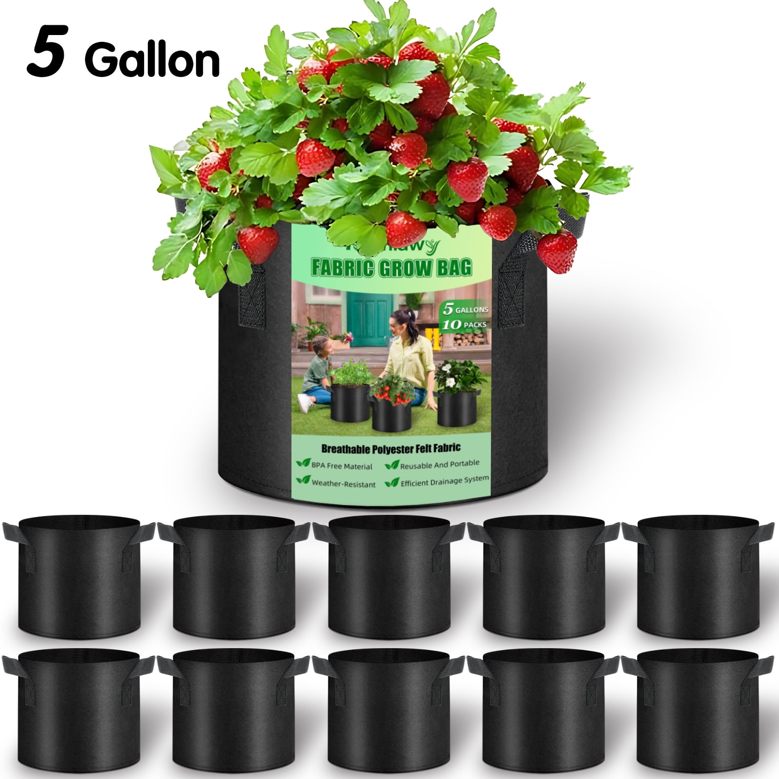 "Remiawy Grow Bags for Plants, 5 Gallon Fabric Planters with Handles ...