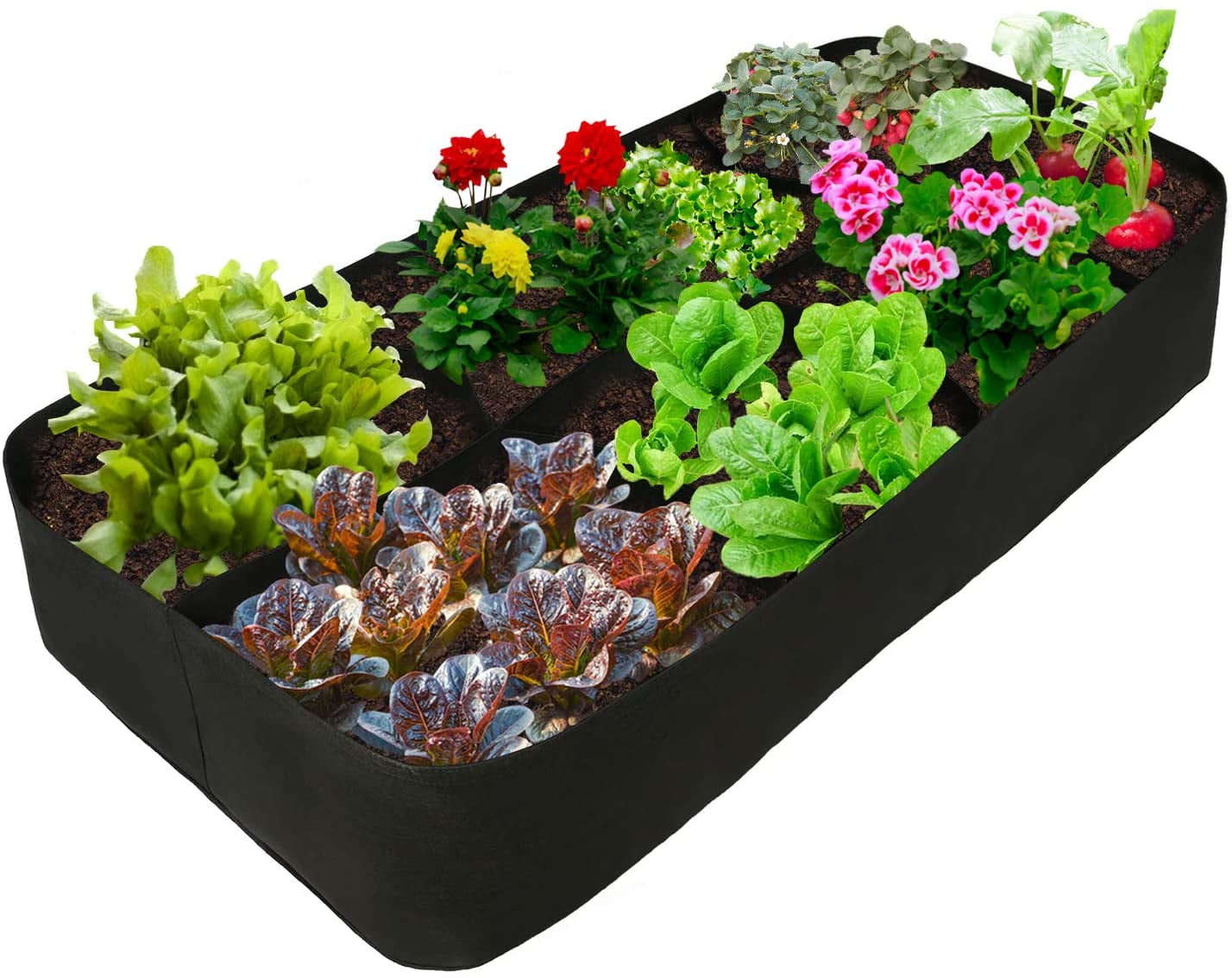 Grow Bags, 3 x 6 Ft Fabric Raised Garden Beds 8 Grids Divided Raised ...