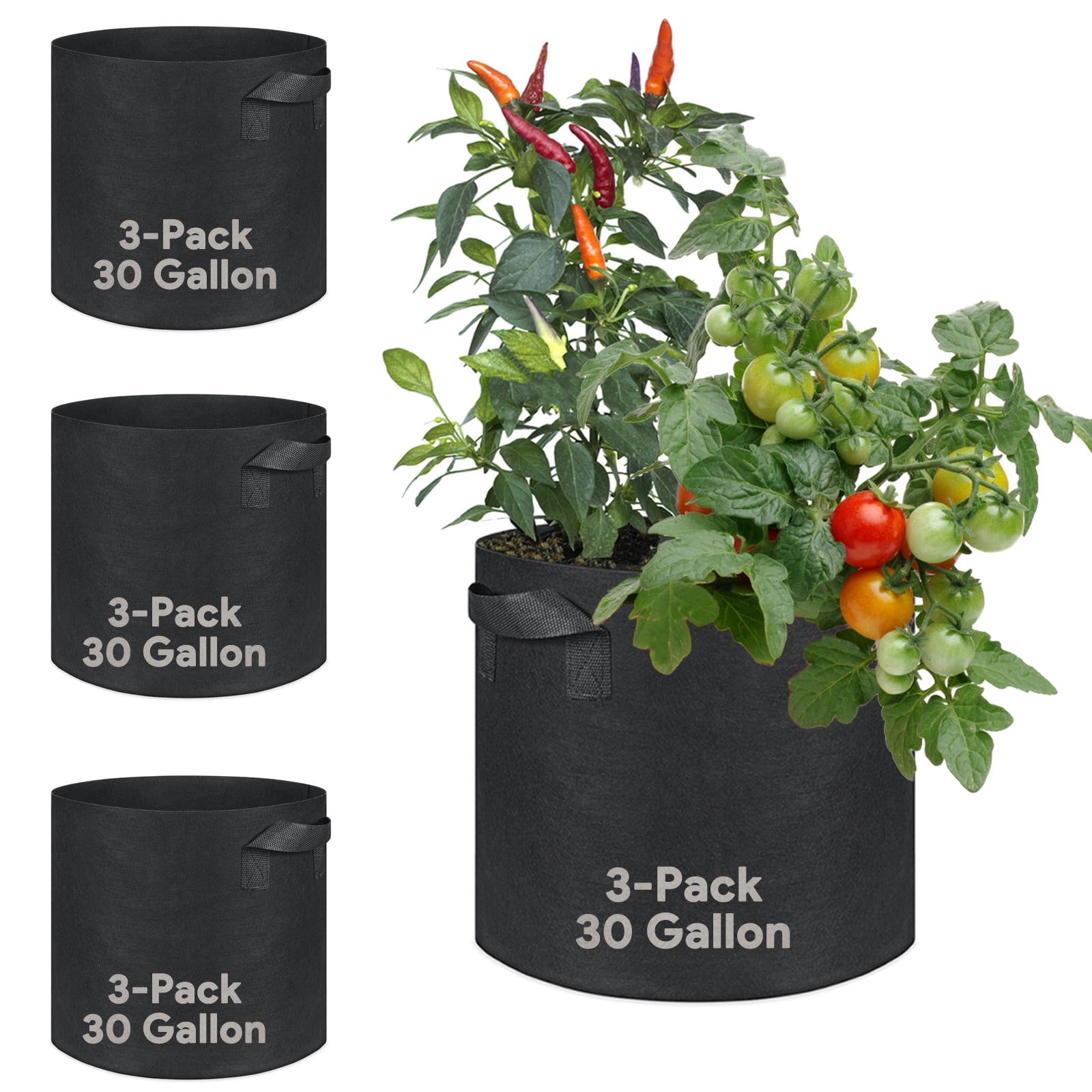 Grow Bags 30 Gallon 3 Pack Fabric Pots Heavy Duty Thickened Nonwoven ...
