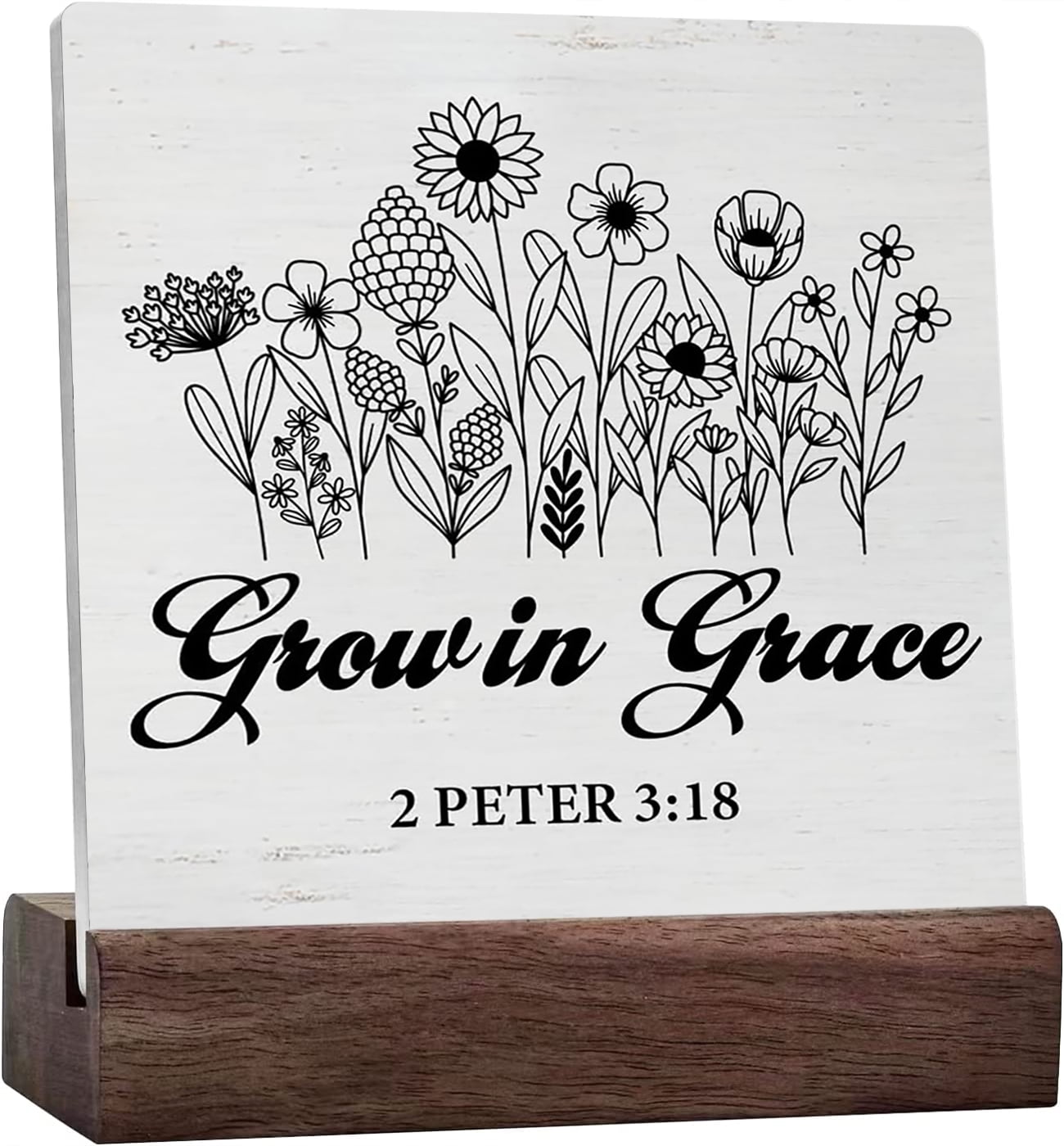 Grow in Grace Bible Verse Ceramic Table Plaque Christian Desk Decor for ...