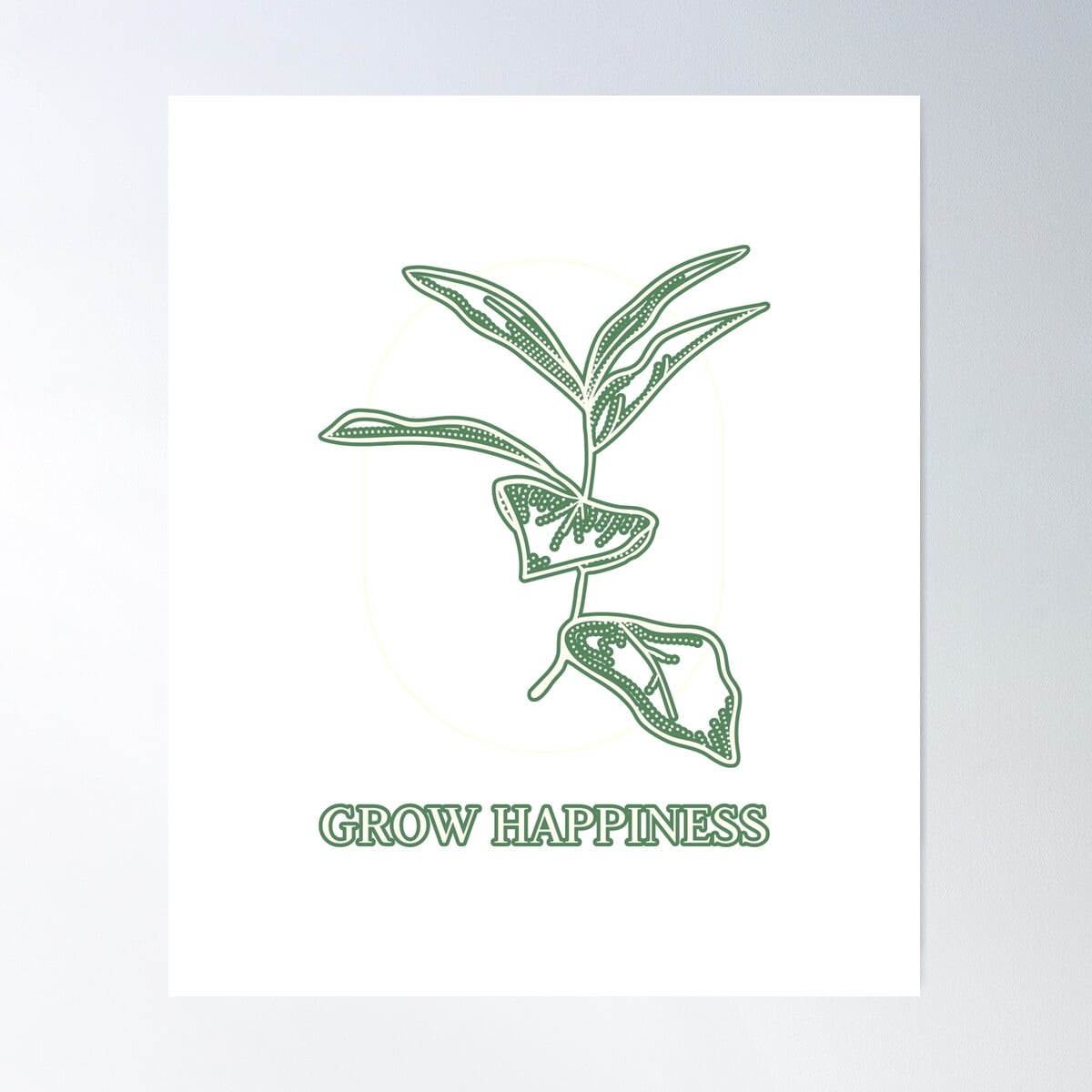 Grow Happiness Big Leaf Plant Poster Wall Art, Modern Wall Decor For ...