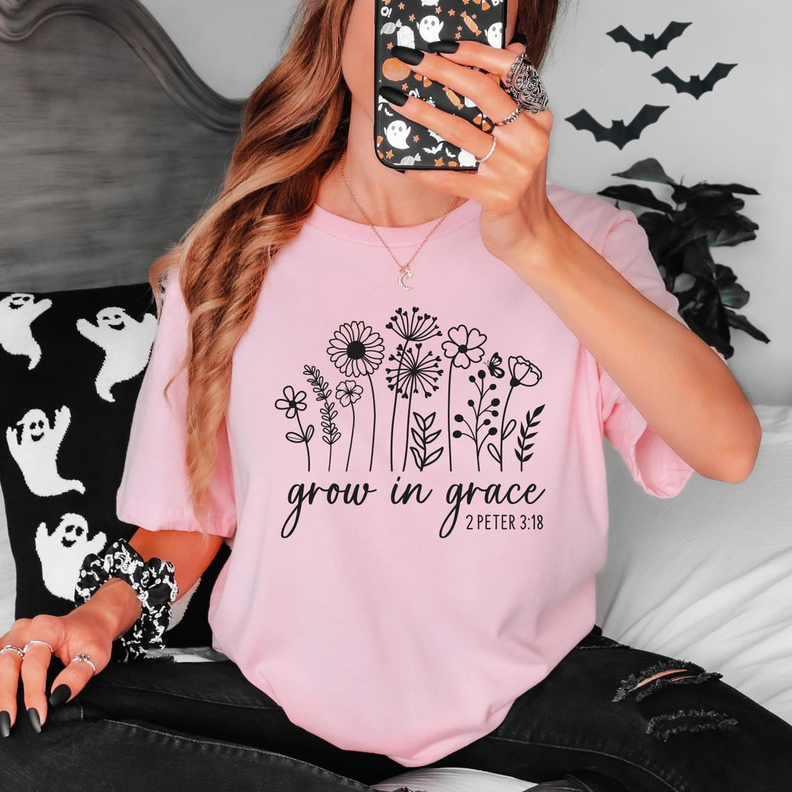 Grow In Grace Shirt Christian Bible Verse Tee Floral Scripture Faith T ...
