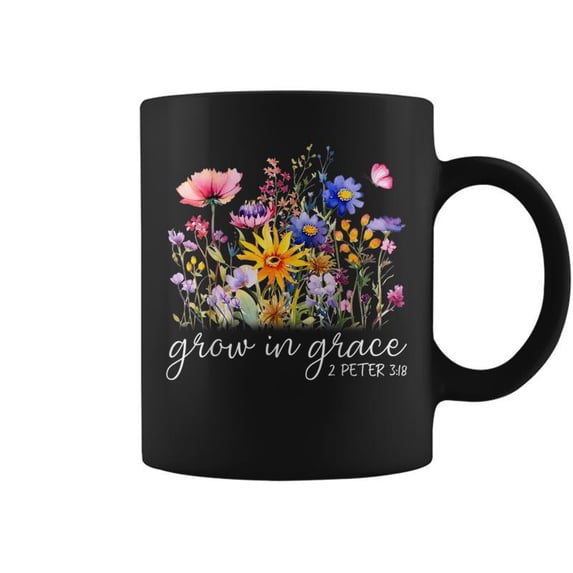 Grow In Grace Wildflower Boho Christian Scripture Religious Coffee Mugs ...