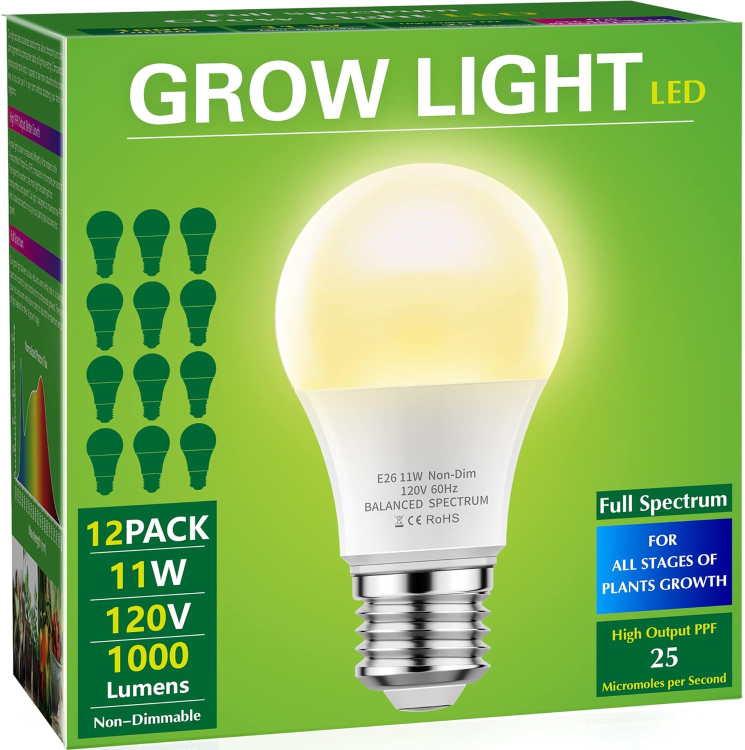 Grow Light Bulbs, LED Grow Light Bulb A19 Bulb, Full Spectrum Grow ...