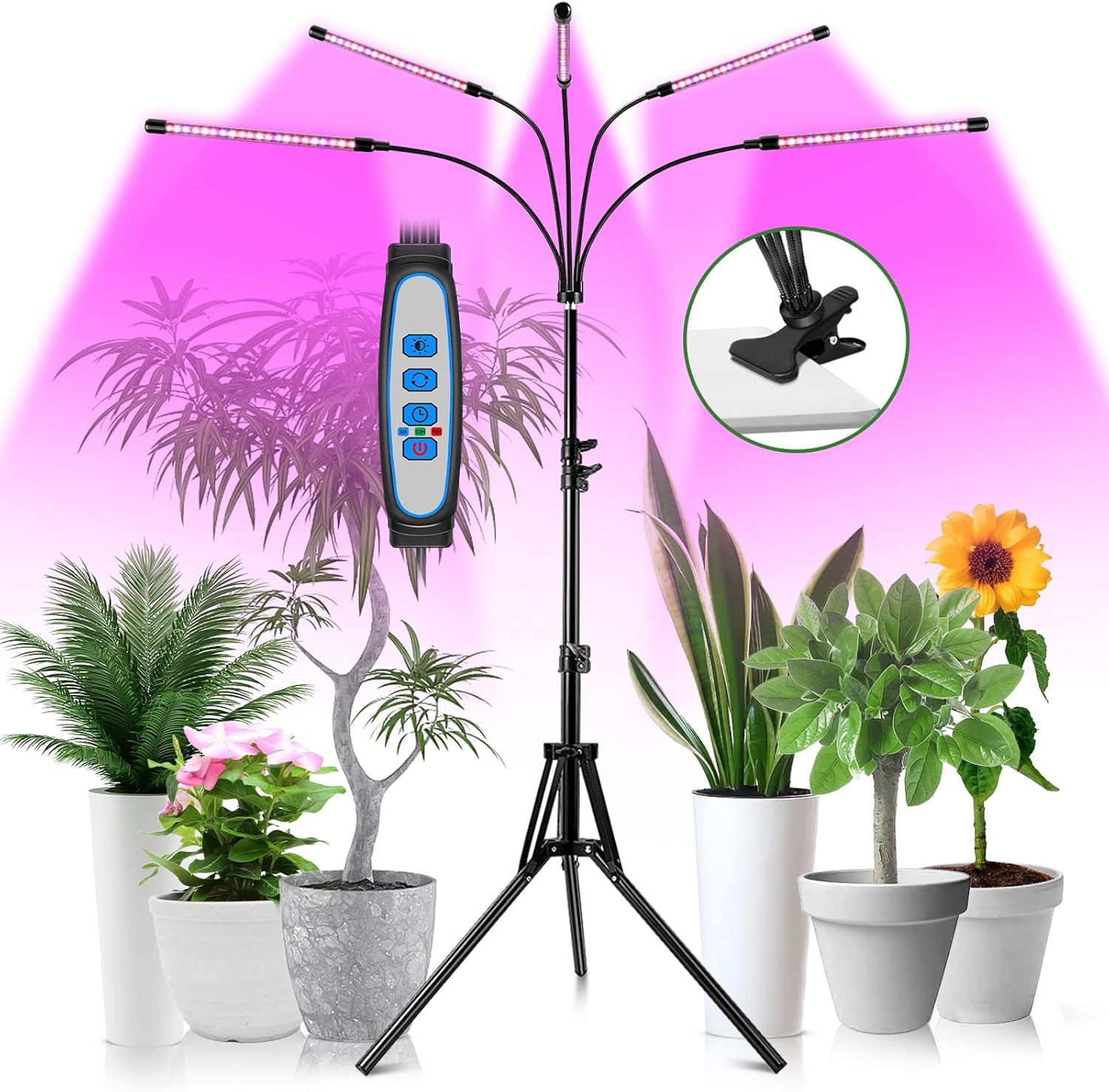 Grow Light with Stand, 5 Heads Lights for Indoor Plants, 100 LEDs Full ...