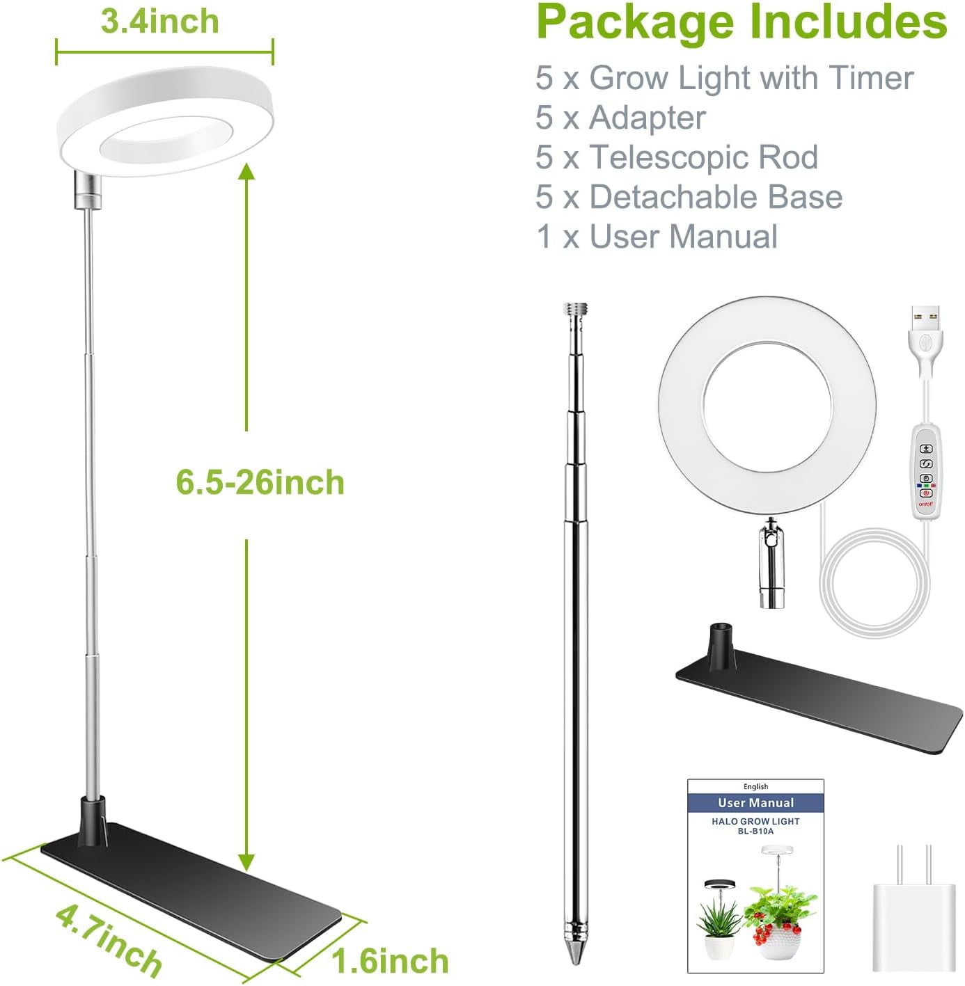 Grow Lights for Indoor Plants, 48 LEDs Full Halo Plant Grow Light ...