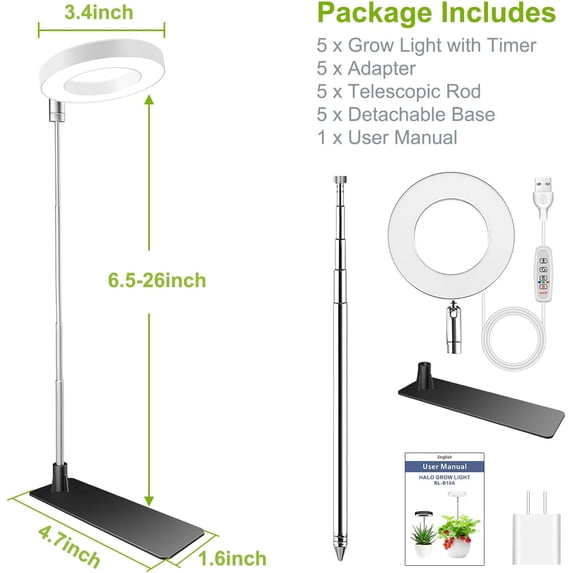 Grow Lights for Indoor Plants, 48 LEDs Full Halo Plant Grow Light ...