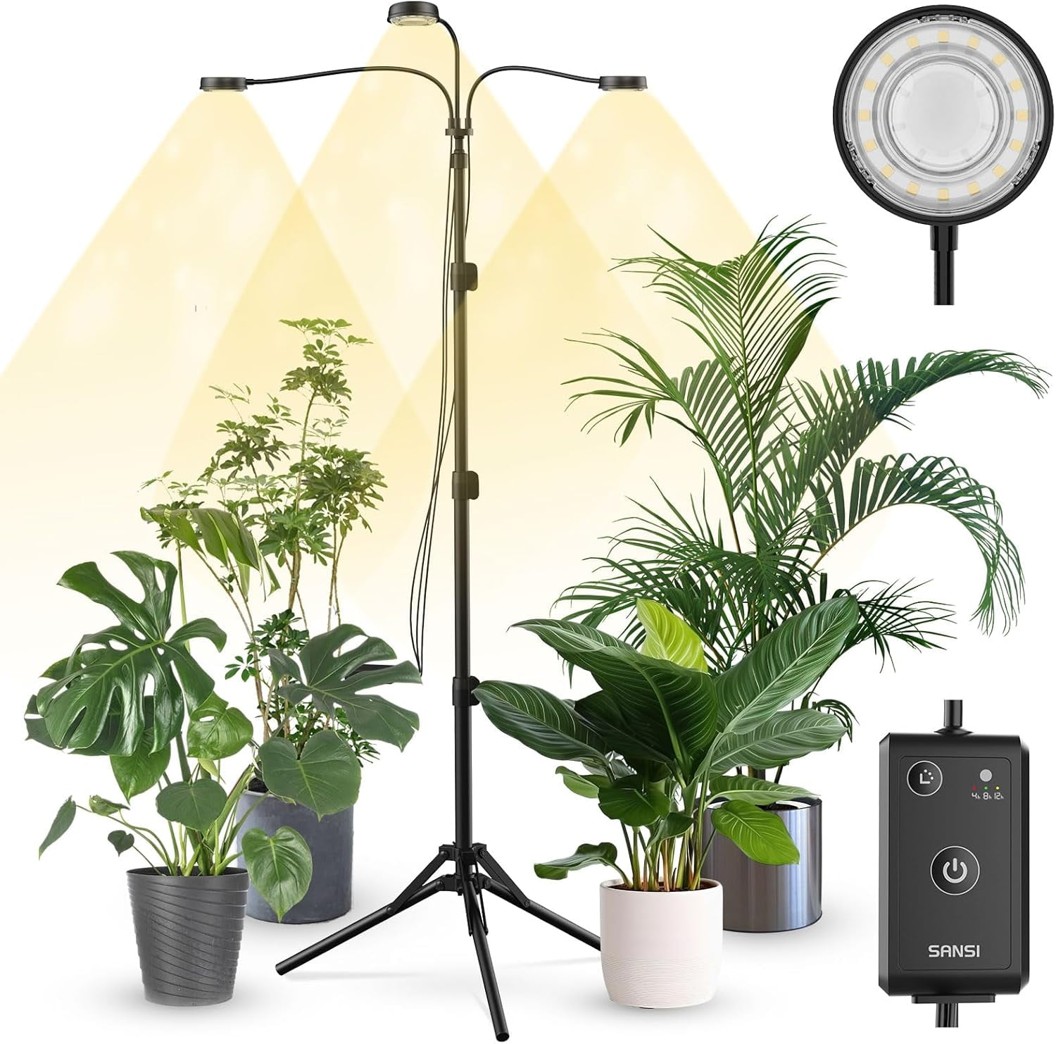 Grow Lights for Indoor Plants, 500W Equivalent Full Spectrum 3 Head ...