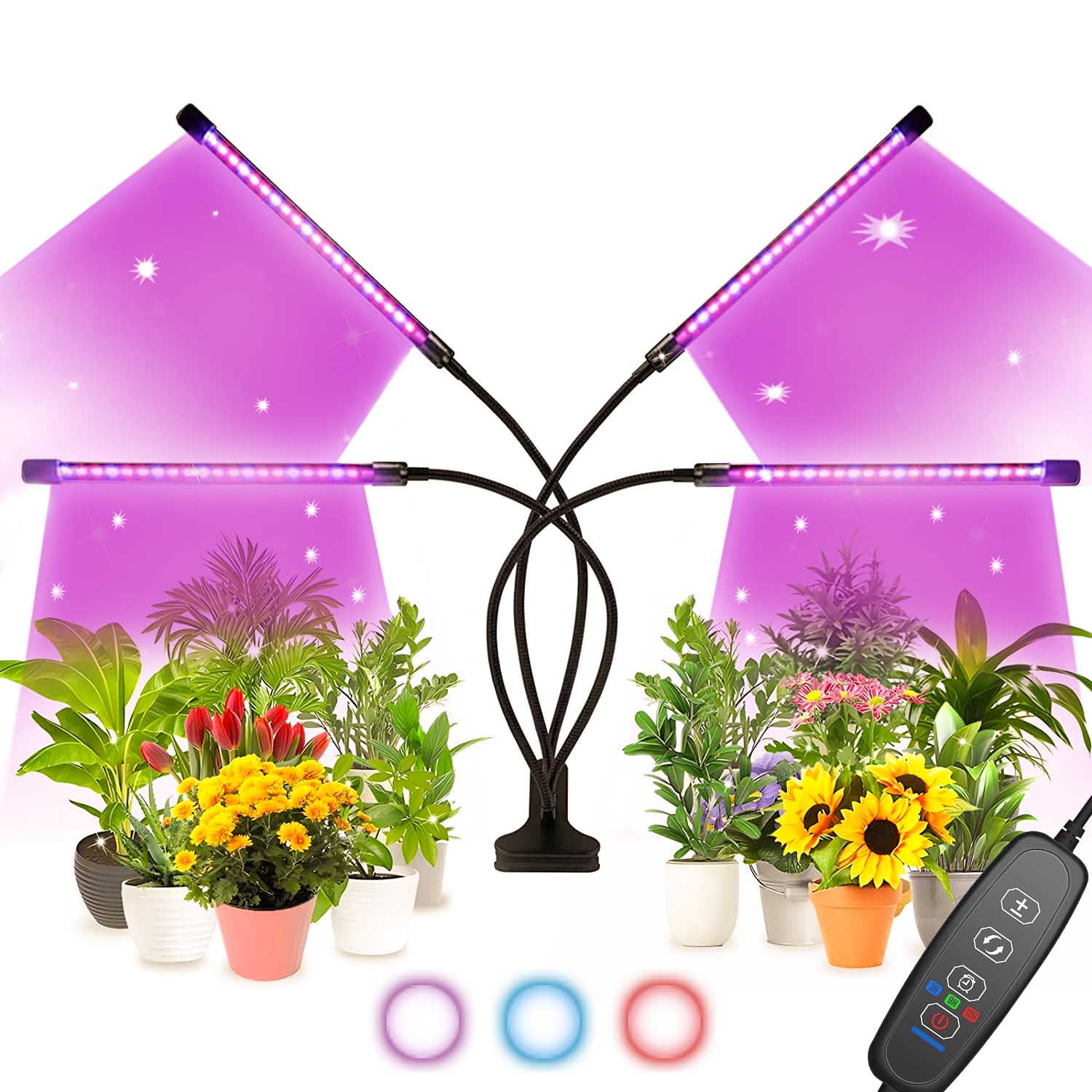 LED Grow Light, Full Spectrum, 80 LEDs, 4 Head Clips, 3/9/12H Timer for ...