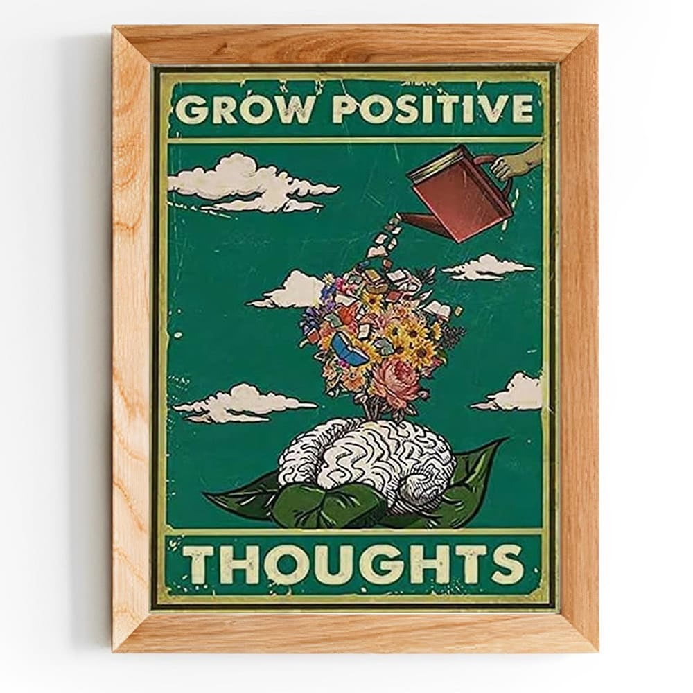 Grow Positive Thoughts Poster, Hippie Boho Wall Art, Flower Head Poster ...