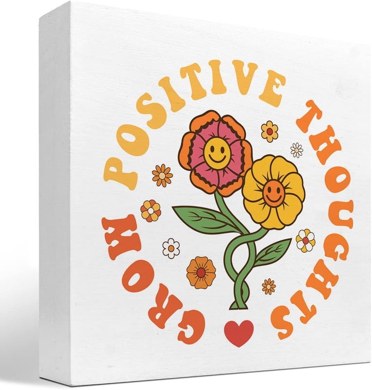 Grow Positive Thoughts Sign,Preppy Floral Wood Box Sign,Inspirational ...