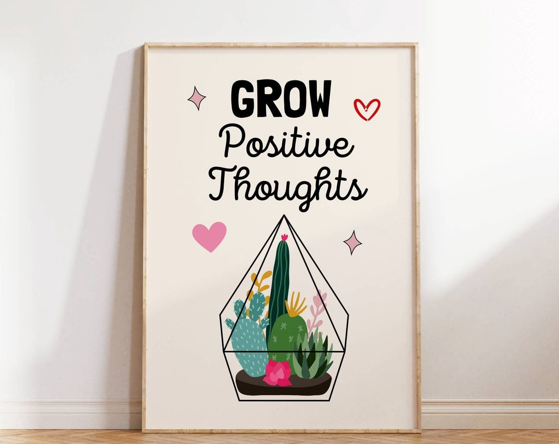 Grow Positive Thoughts Wall Print, Plants Poster, Inspirational Print ...