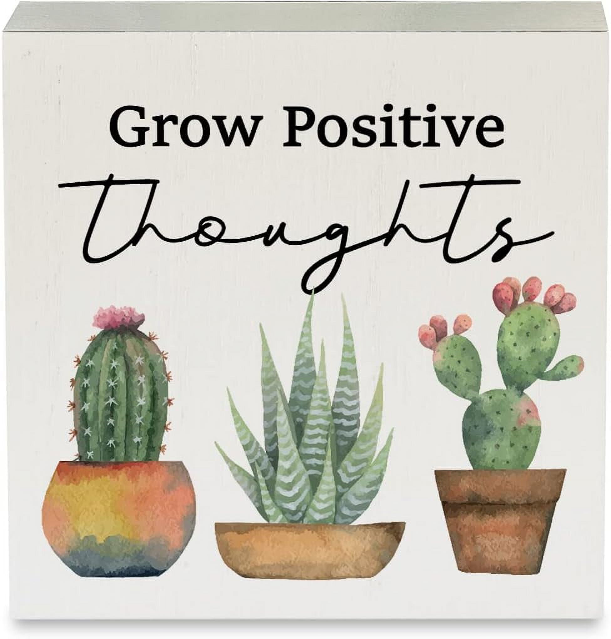 Grow Positive Thoughts Wood Box Sign Rustic Plant Lovers Cactus Wooden ...