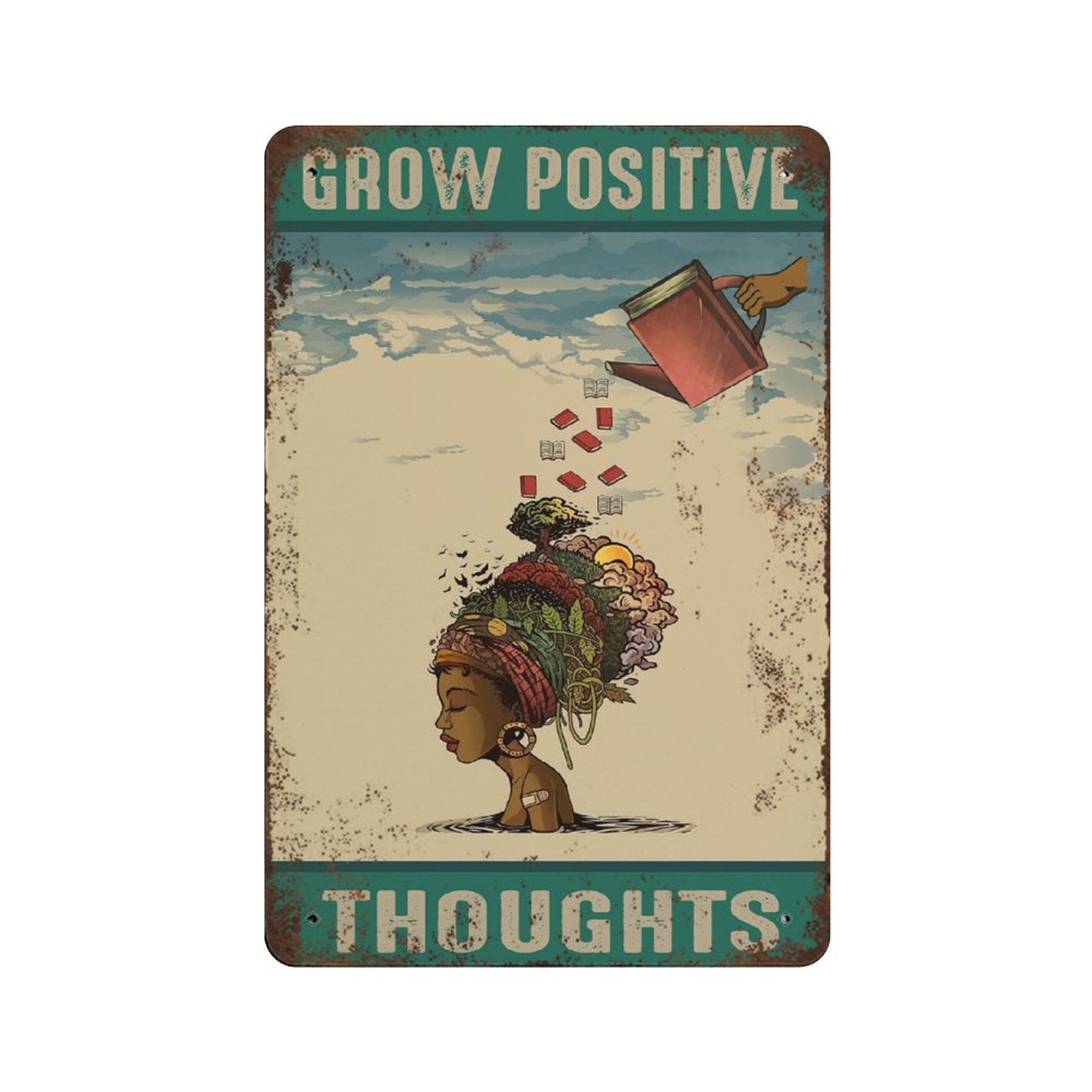 Grow Positive Thoughts tin sign, Meditation Girl, Ideal Gift for ...