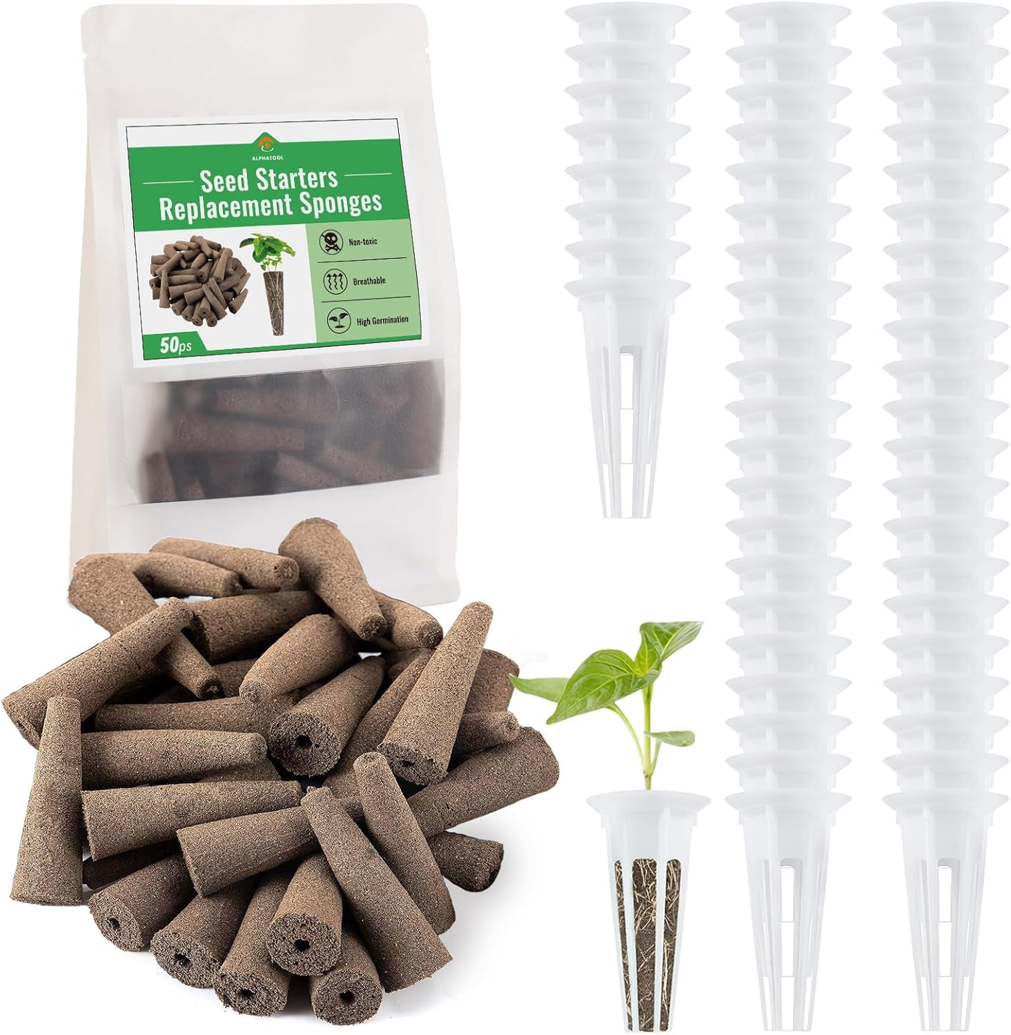 Grow Sponges Baskets Kit Compatible with AeroGarden - 50 Pack Plant ...