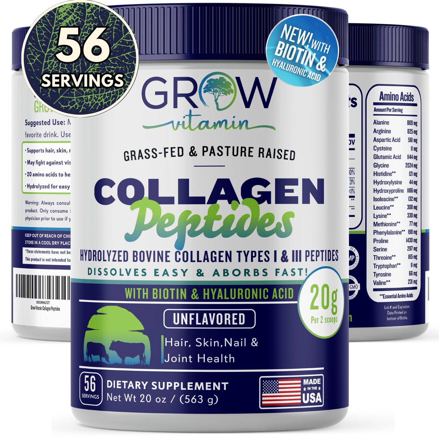 Grow Vitamin Collagen Peptides Powder - Hair, Skin, Nail, and Joint ...