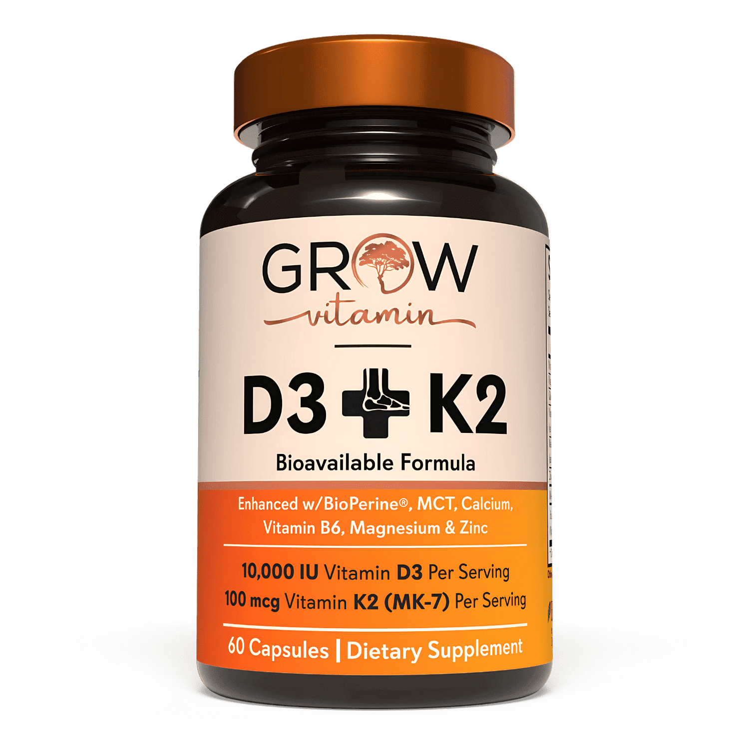 Grow Vitamin D3 K2 with MCT Oil - 10,000 IU D3, 100 mcg K2 MK-7 ...