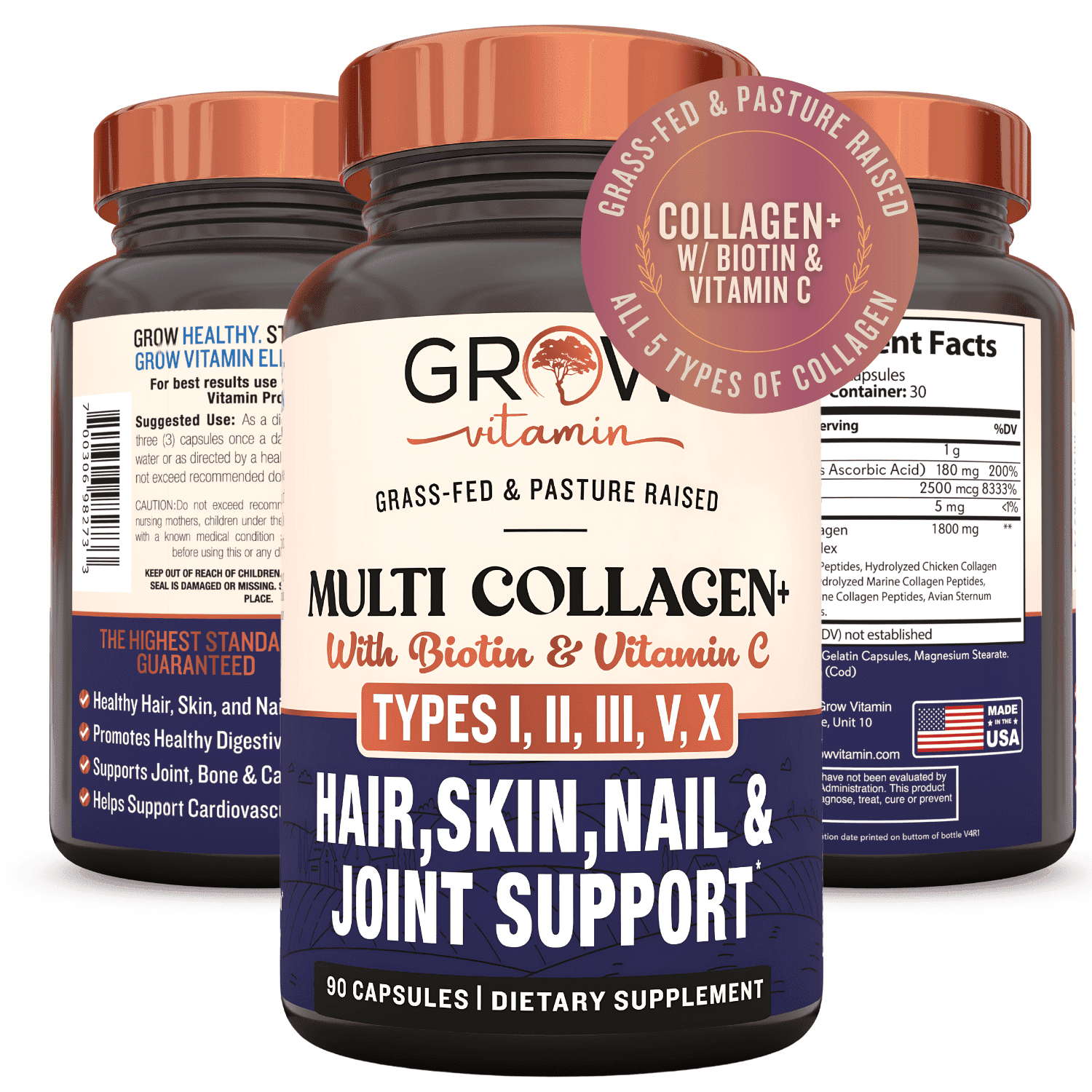 Multi Collagen Pills (Type I, II, III, V, X) 1800mg for Hair, Skin ...