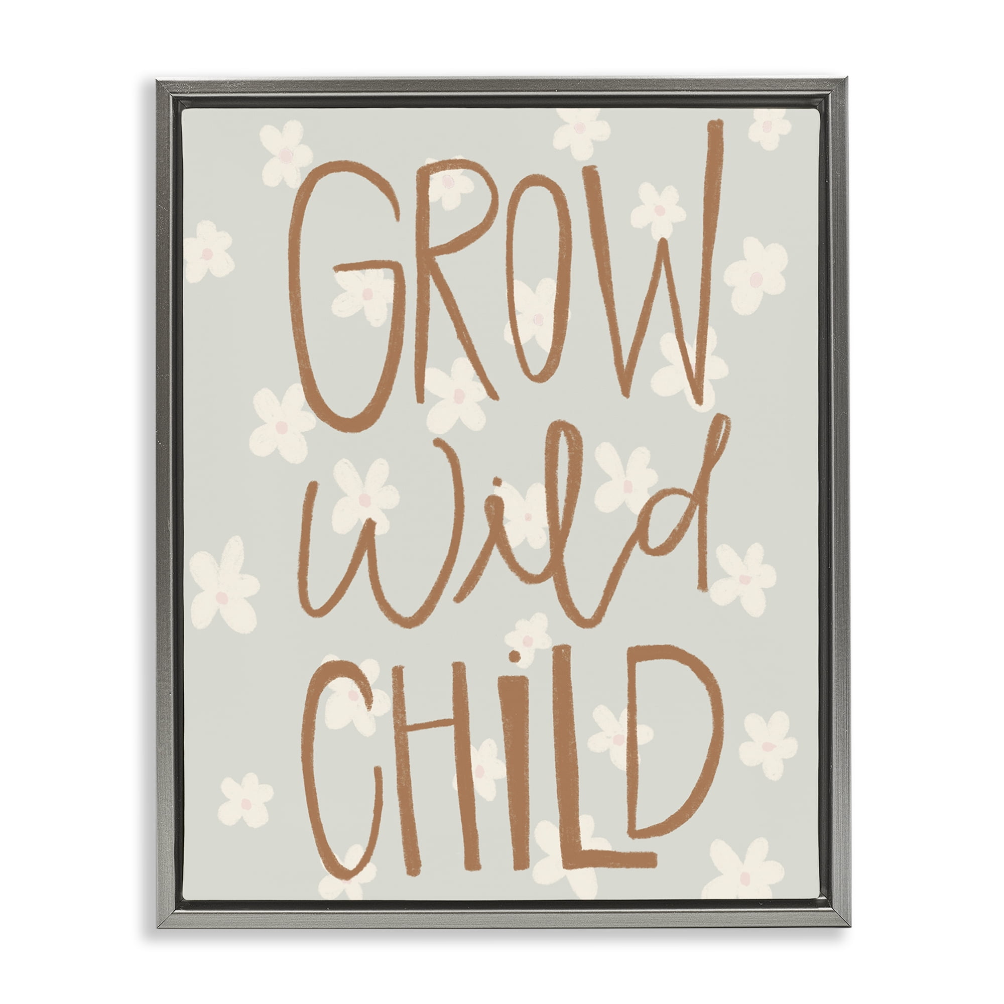 Grow Wild Child Flowers Gray Framed Floater Canvas Wall Art, design by ...