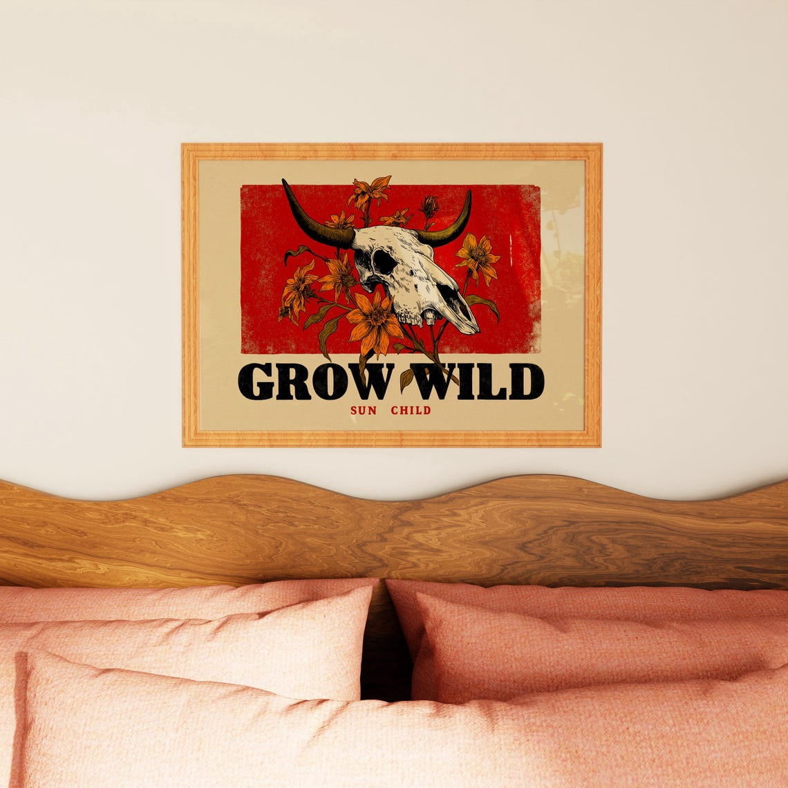 Grow Wild Retro Floral Boho Western Bold Nature Art, Unframed Canvas ...