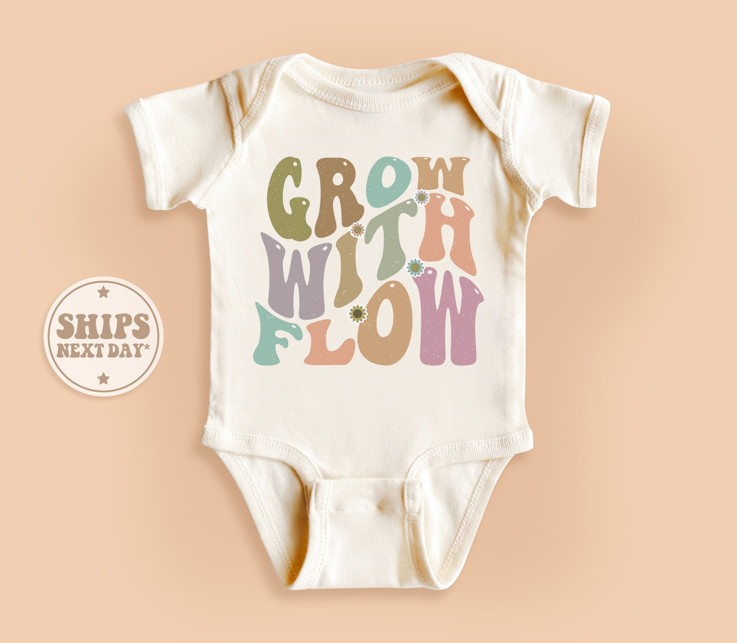 Grow With Flow Onesie, Vintage Baby Bodysuit, Baby Announcement Gift, Vintage Natural Onesie ...