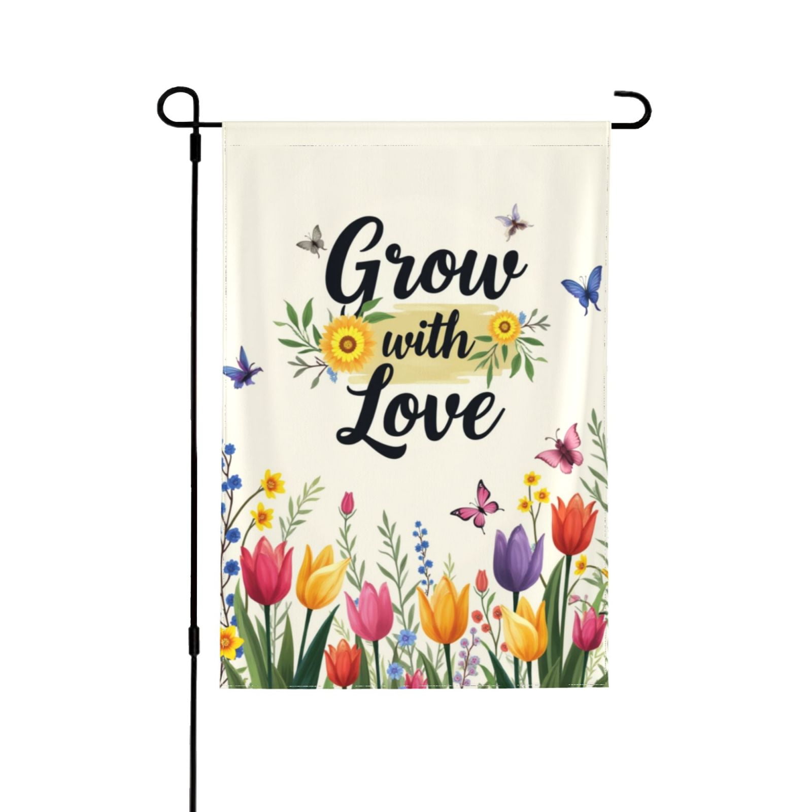 Grow With Love Garden Flag 12x18 Inch Double Sided Spring Summer Floral ...