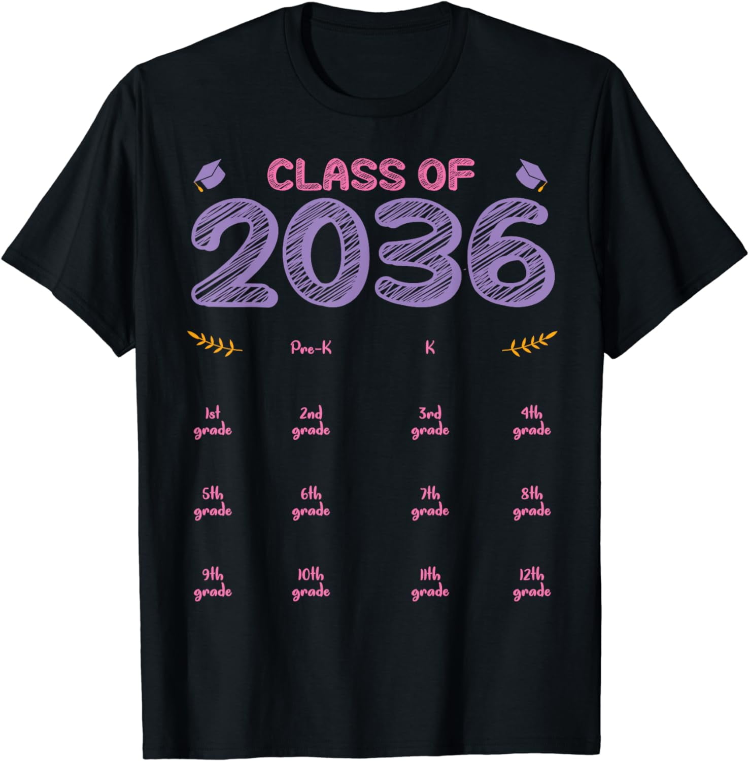 Grow With Me Graduation First Day of School Class of 2036 T-Shirt ...
