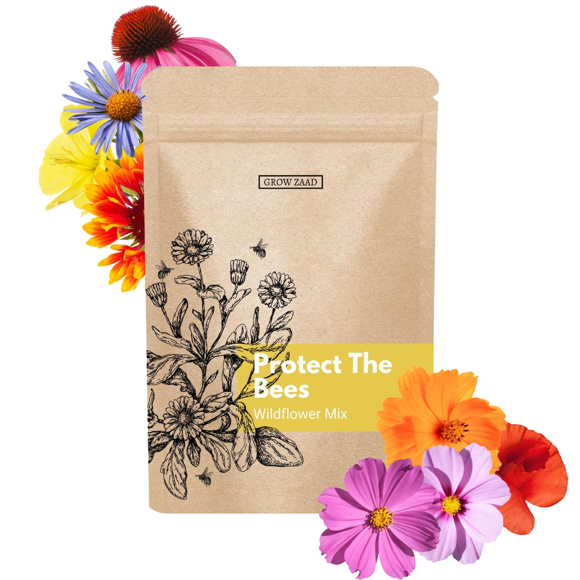 Grow Zaad 32,500UMRT Seeds Honey Bee Wildflower Pollinator Mix - Annual ...