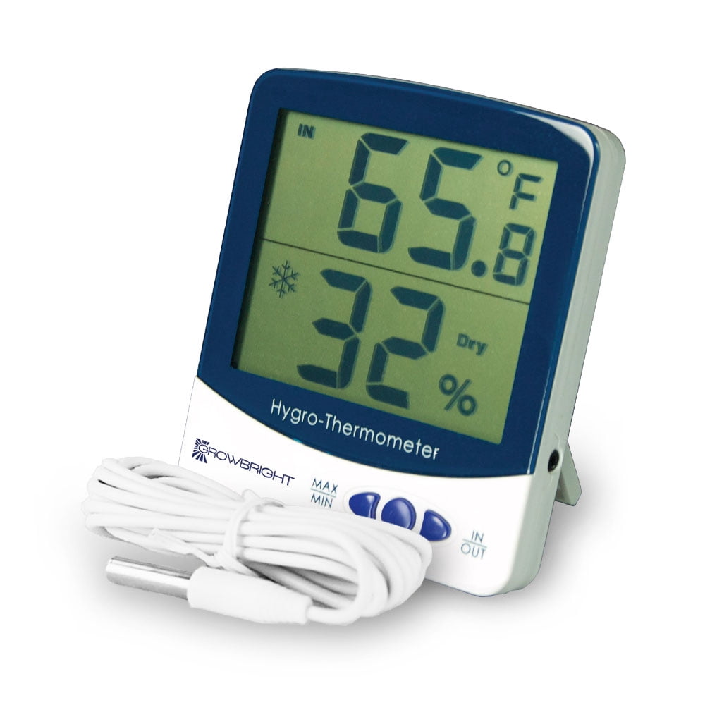 GrowBright Digital LCD Humidity Monitor & Indoor/Outdoor Thermometer ...