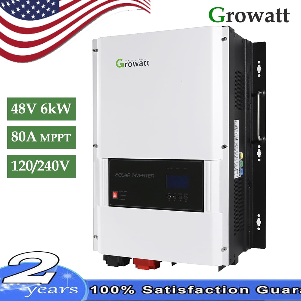 Growatt 48V 6kW 120/240V Split Phase Solar Inverter Built-in 80A MPPT Solar Charge Controller ...