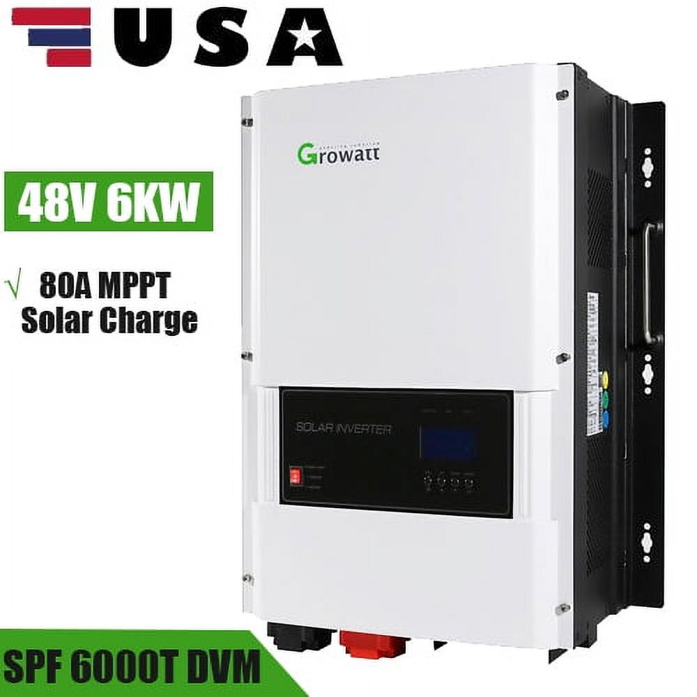 Growatt 48V 6kW (6000W) 120/240V Split Phase Solar Inverter Built-in 80A MPPT Solar Charge ...
