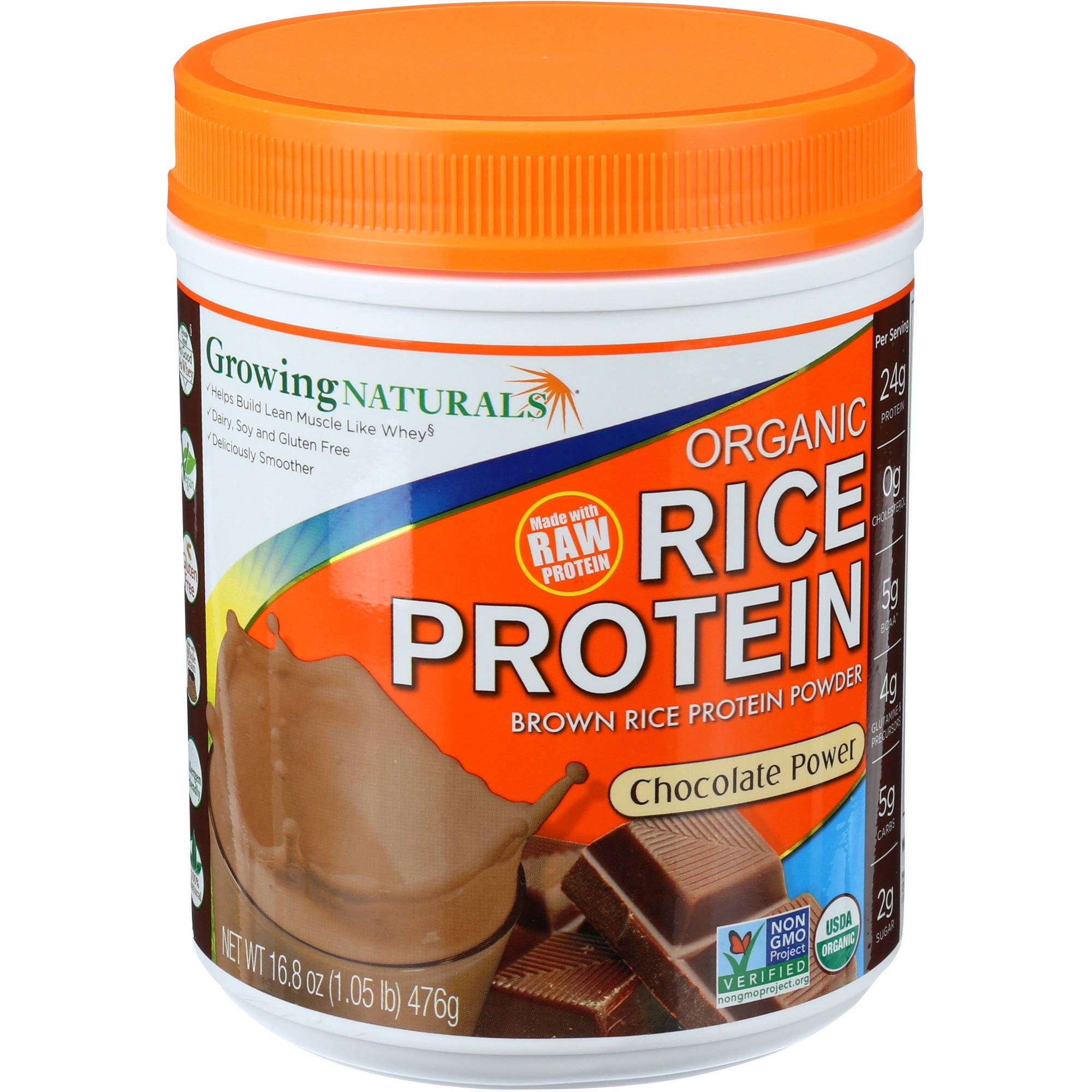 Growing Naturals Organic Rice Protein Powder, Chocolate, 24g Protein, 1 ...