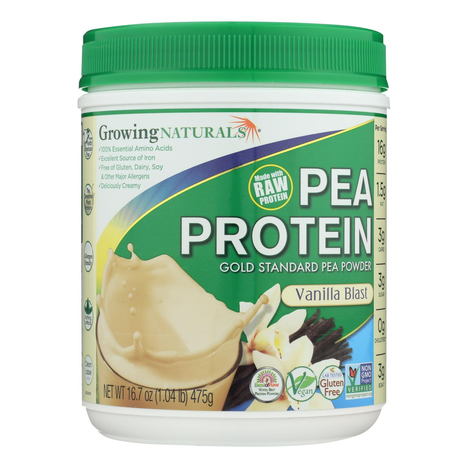 Growing Naturals Vanilla Pea Protein Powder 16.7 oz - Walmart.com
