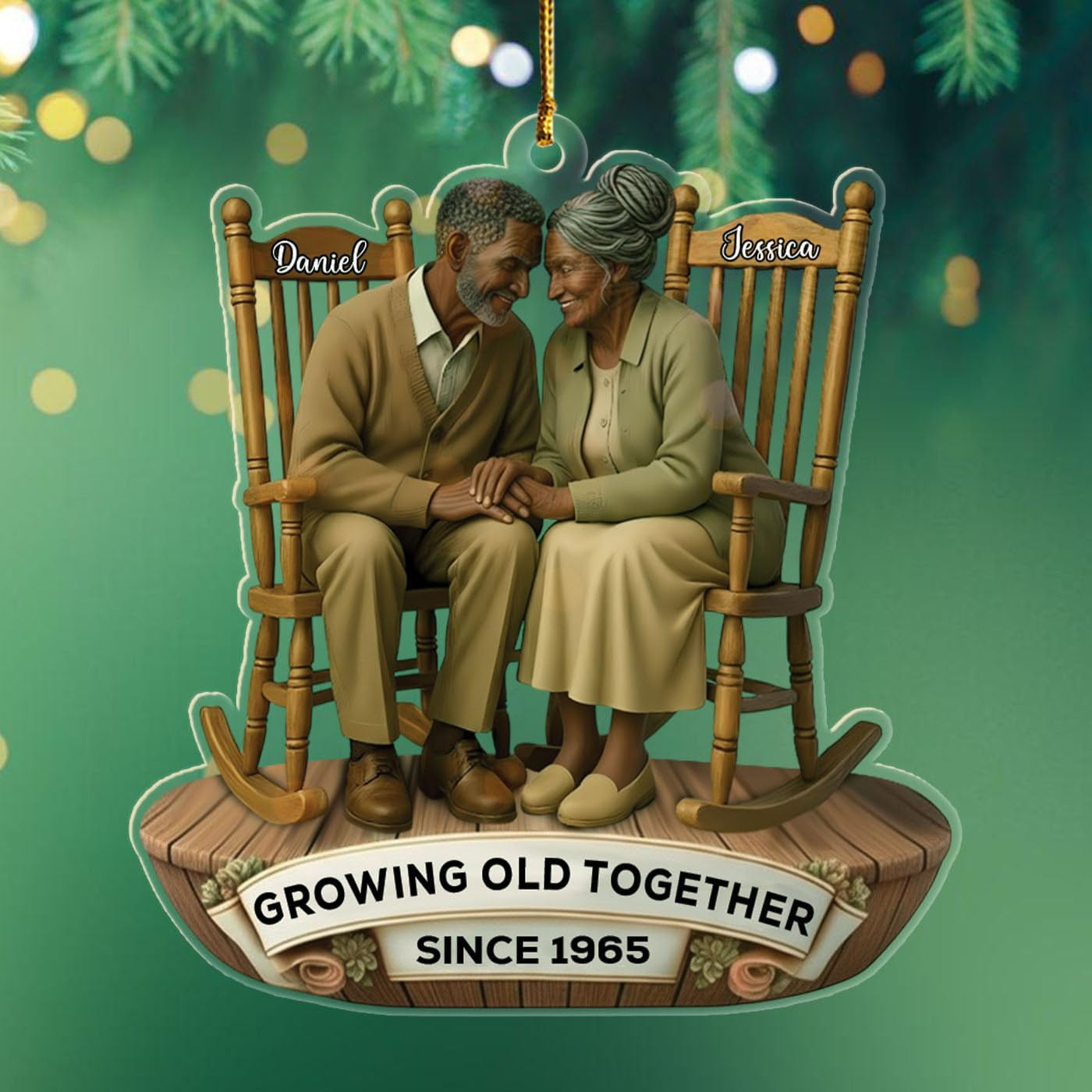 Growing Old Together Shaped Christmas Ornament 2025, Custom Old Couple ...