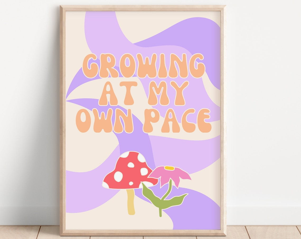 Growing At My Own Pace Mushroom Floral Print - Y2K Decor 90S Decor ...