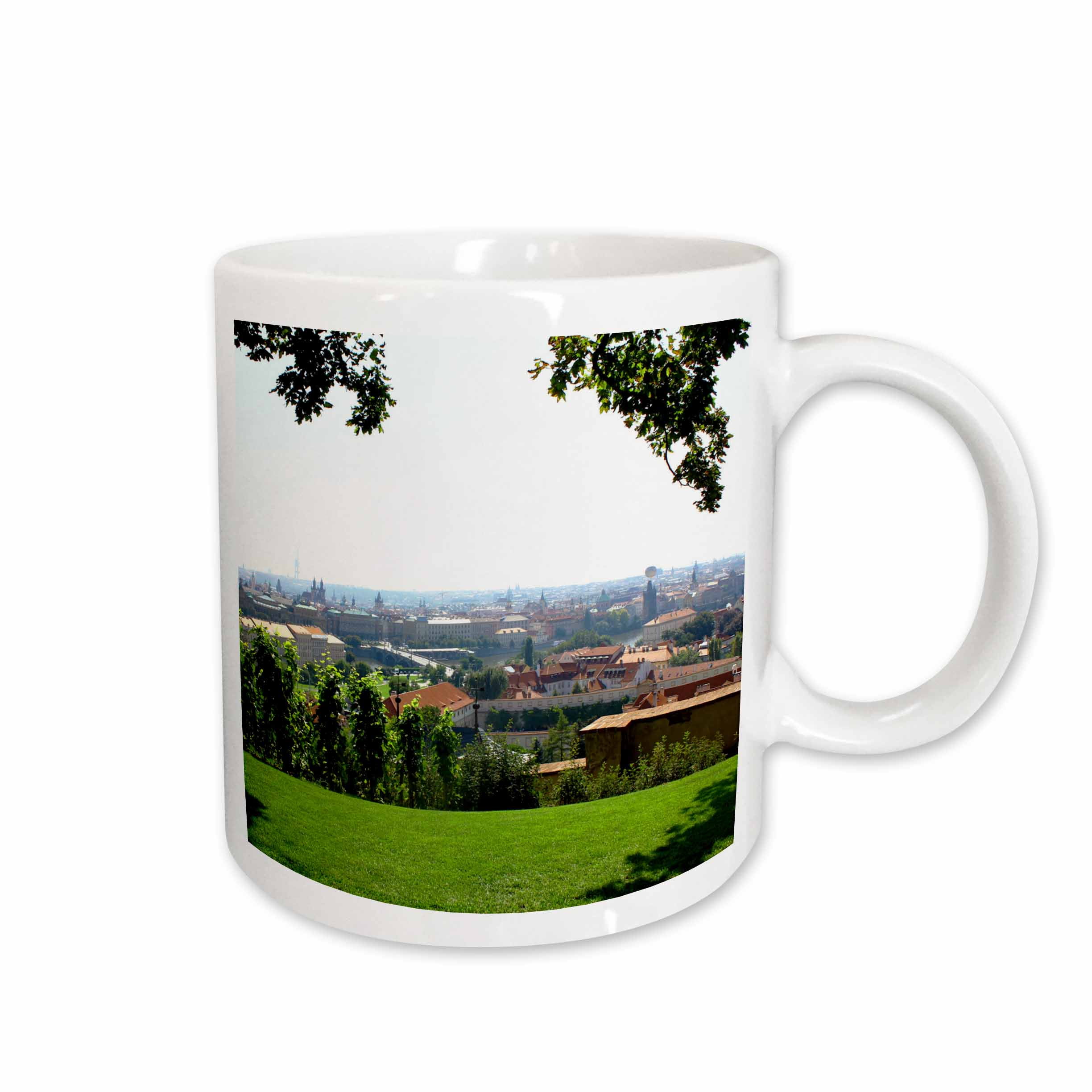 Growing green grapes and an amazing panoramic view of Prague 15oz Mug ...