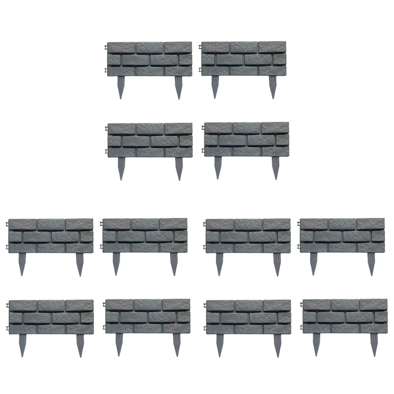 Growment 17.5 cm x 45 cm Cobblestone Grey Plastic Garden Border Edging ...