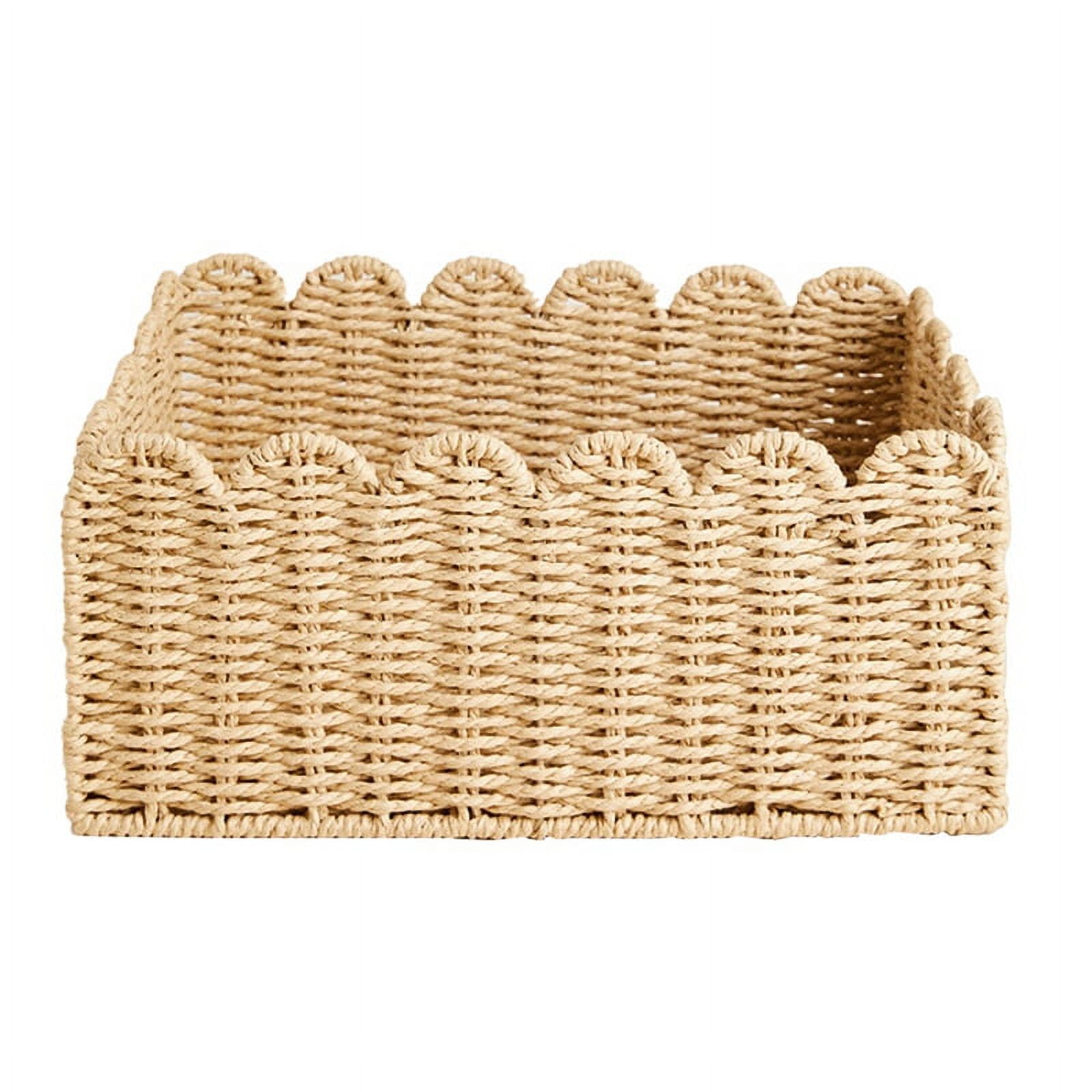 Growment Scalloped Edge Paper Rope Storage Baskets, Hand Woven, 14x10 ...