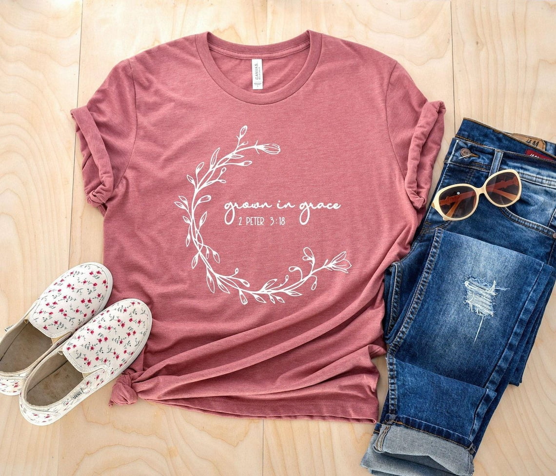 Grown In Grace Shirt, Floral Bible Verse Tshirt, Christian For Women, Religious Tee, Jesus Lover ...