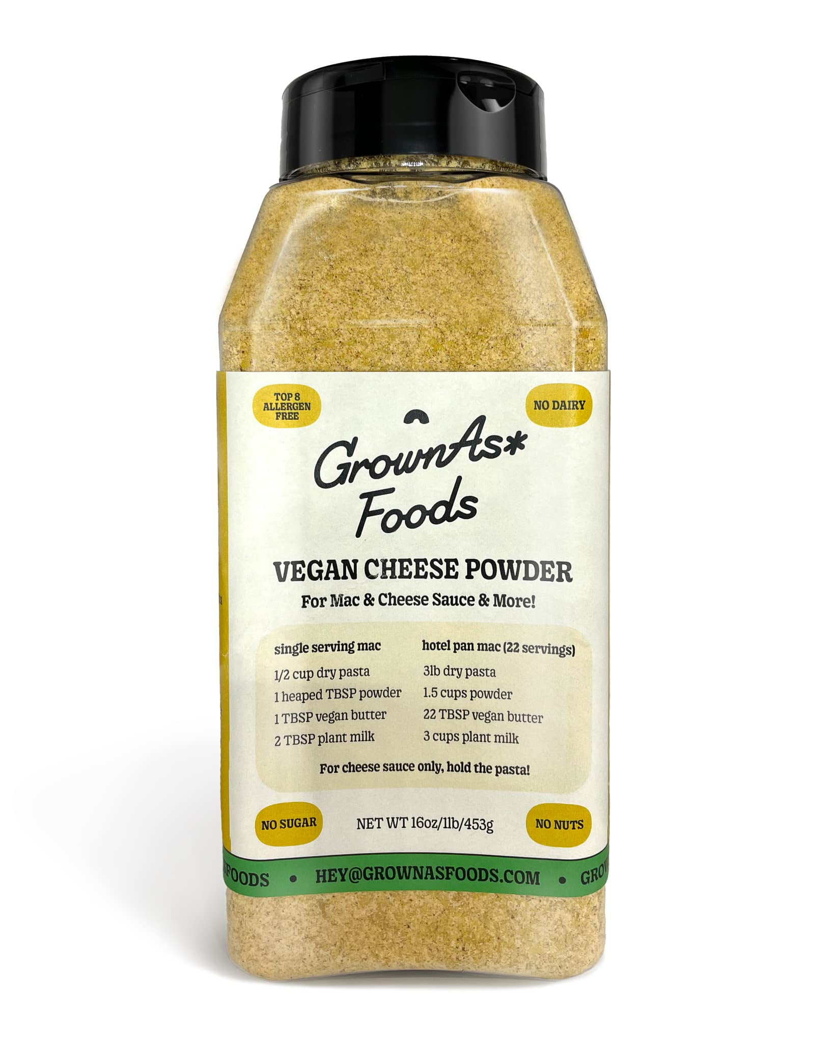 GrownAs Vegan Cheese Powder, SAF21 1 lb. - Dairy Non-GMO Cheddar Cheese ...