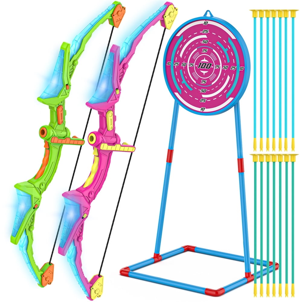 Growsly 2 Pack Kids Bow and Arrow Set with LED Flash Lights, 14 Suction ...