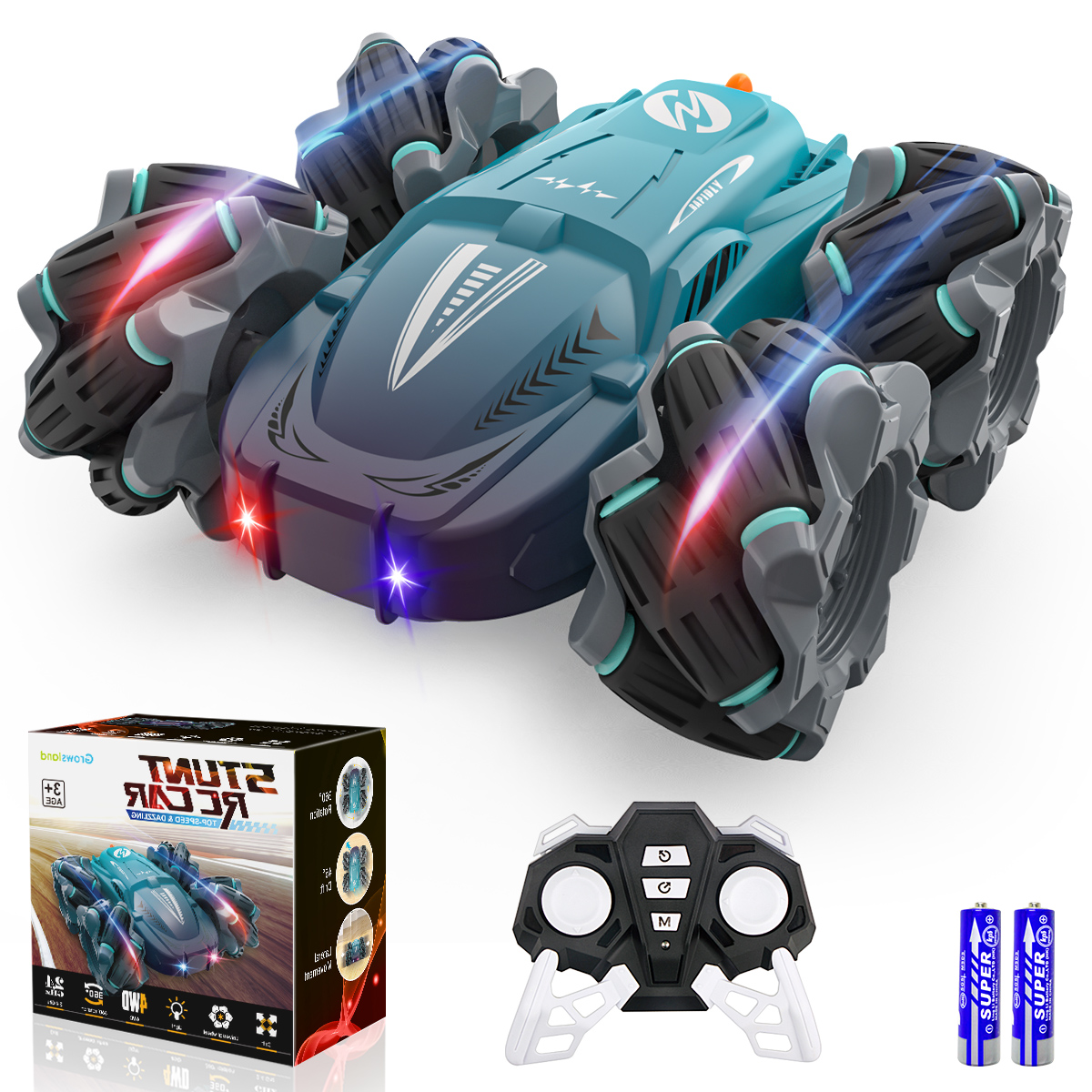 Double Sided Stunt Racer Remote Control RC Car Rechargeable w/ 360 Degree Spinning Action ...