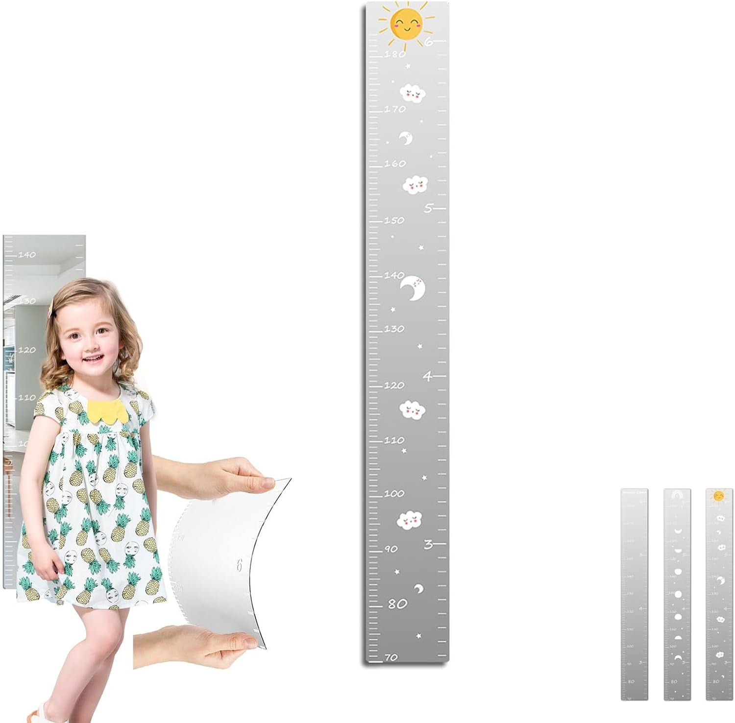 Growth Chart Mirror for Wall, Height Ruler with Stickers, Mirror Growth Chart, Kid Measuring ...