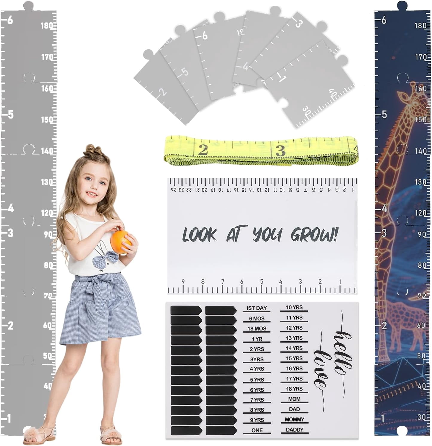 Growth Chart Mirror for Wall, Kids Height Measuring Mirror with Ruler ...
